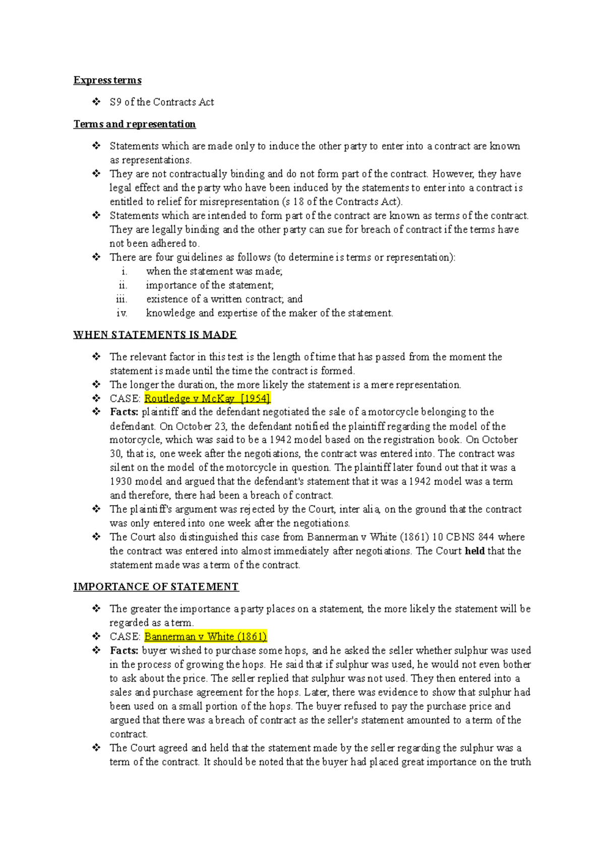 Express terms Contract Law I - Express terms S9 of the Contracts Act ...