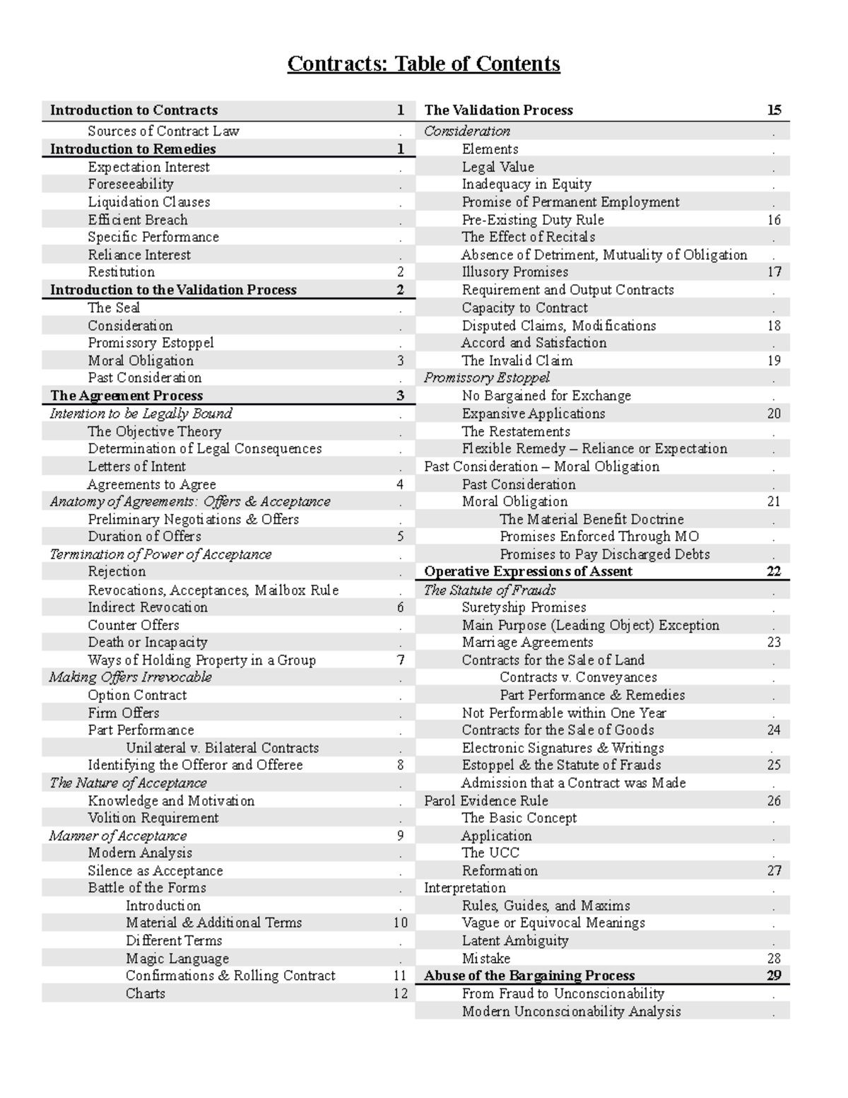 Contracts Flechtner 2017 - w table of contents - Contracts: Table of ...