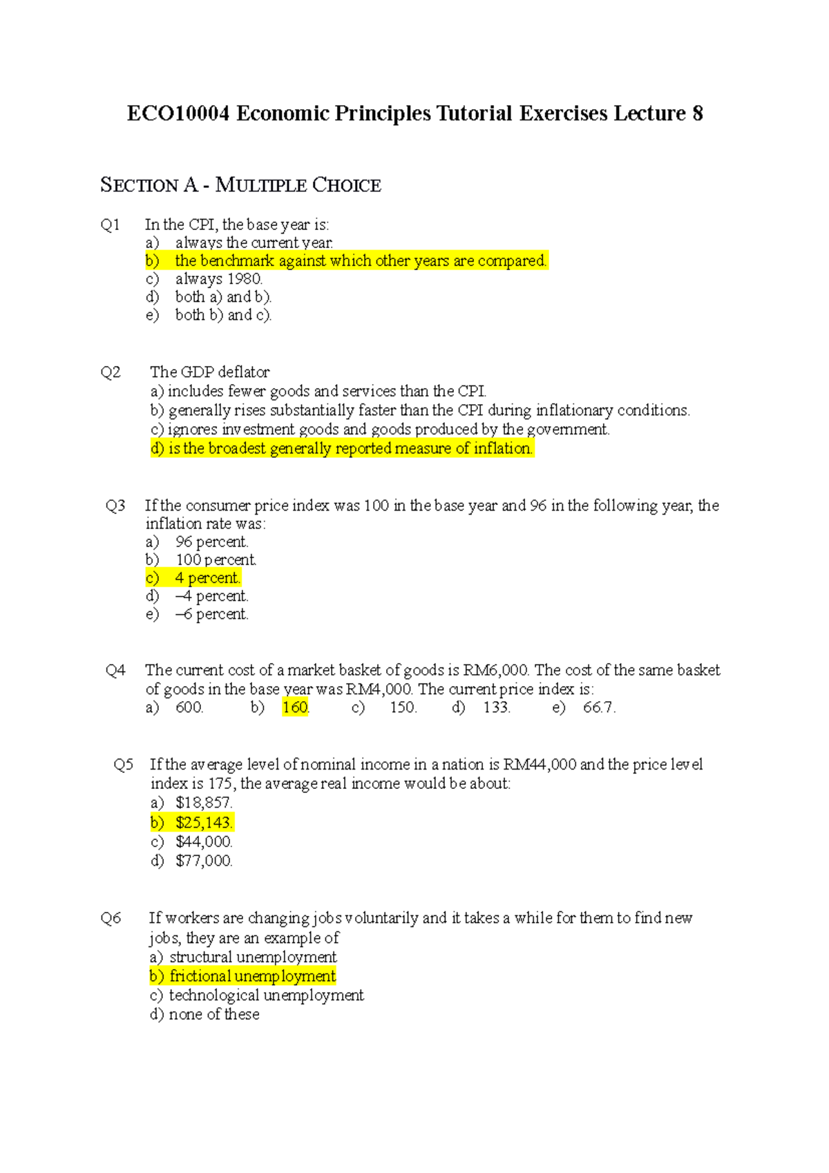 ECO10004 Economic Principles Tutorial Exercises Lecture 8 - UiTM - Studocu