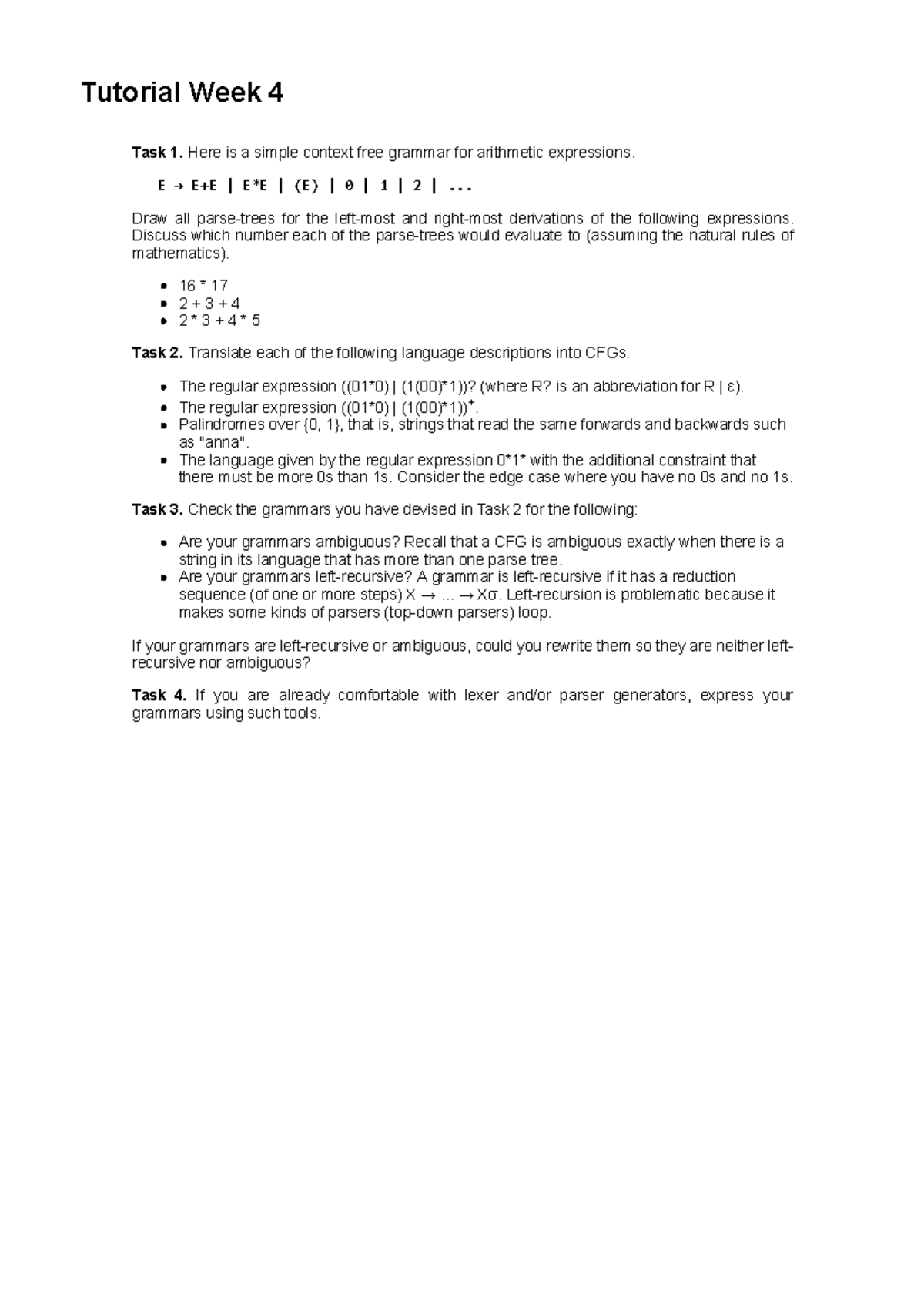 Tutorial Week 4 - Exercise Sheet - Tutorial Week 4 Task 1. Here is a ...
