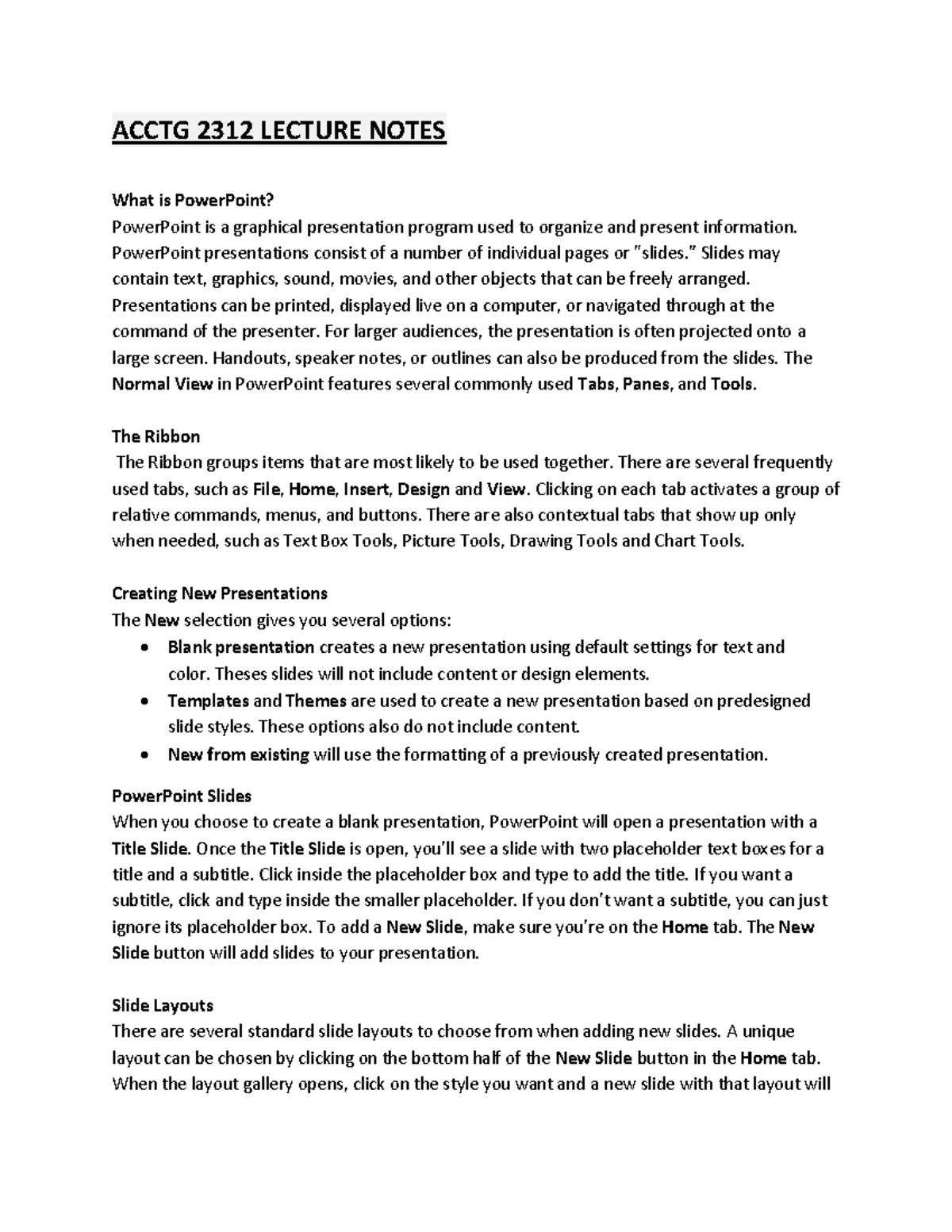 MS Power Point Lecture Notes - ACCTG 2312 LECTURE NOTES What is ...