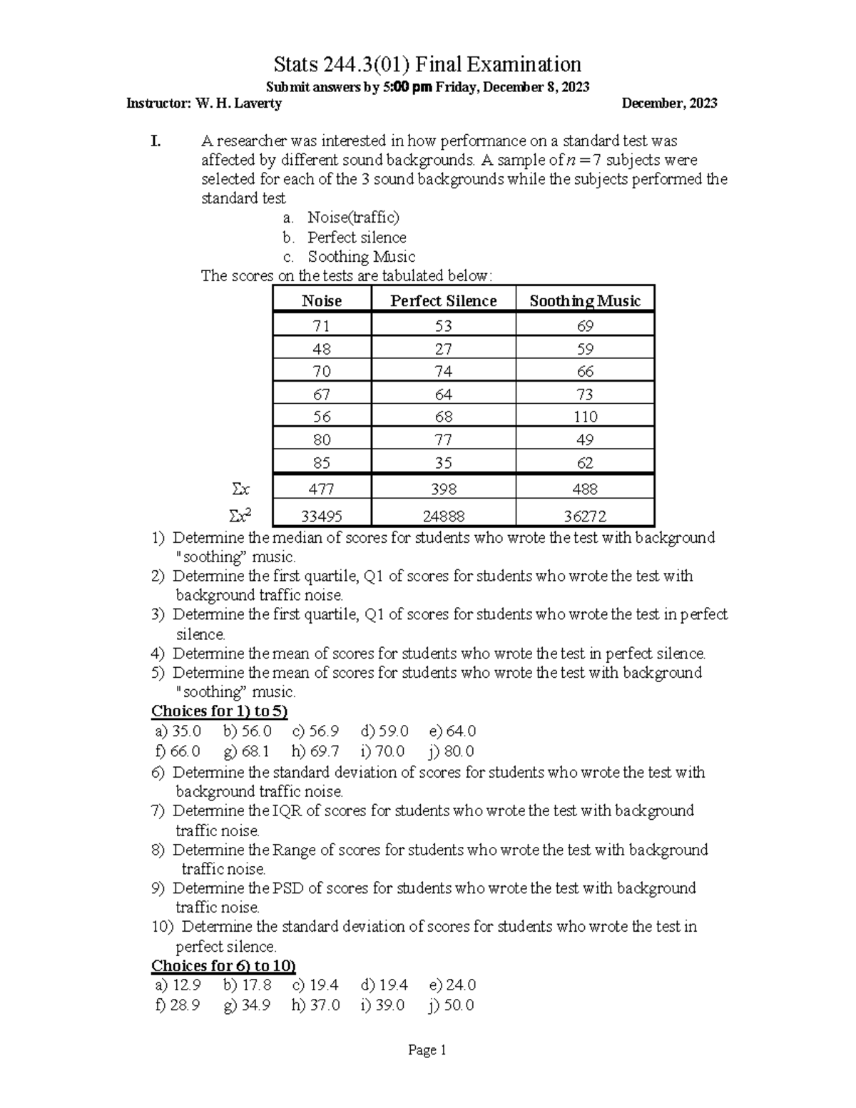 Stats 244 Final (december 2023) - Stats 244(01) Final Examination ...