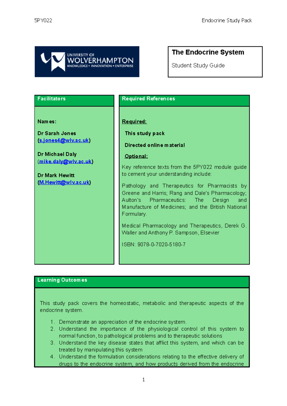 Endocrine System Study Guide 2019-20 - Facilitators Required References ...