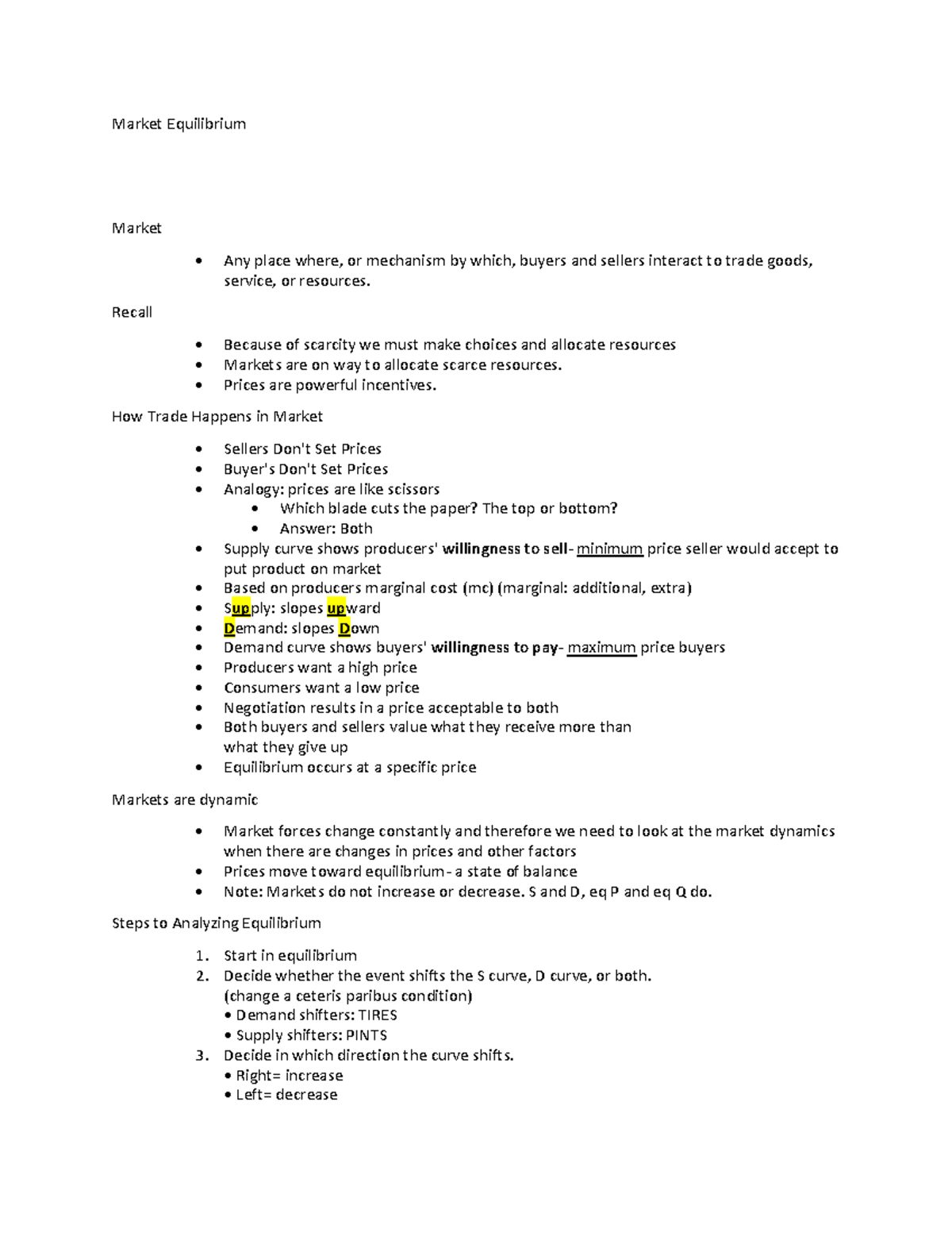Market Equilibrium Notes- ECON - Market Equilibrium Market Any place ...