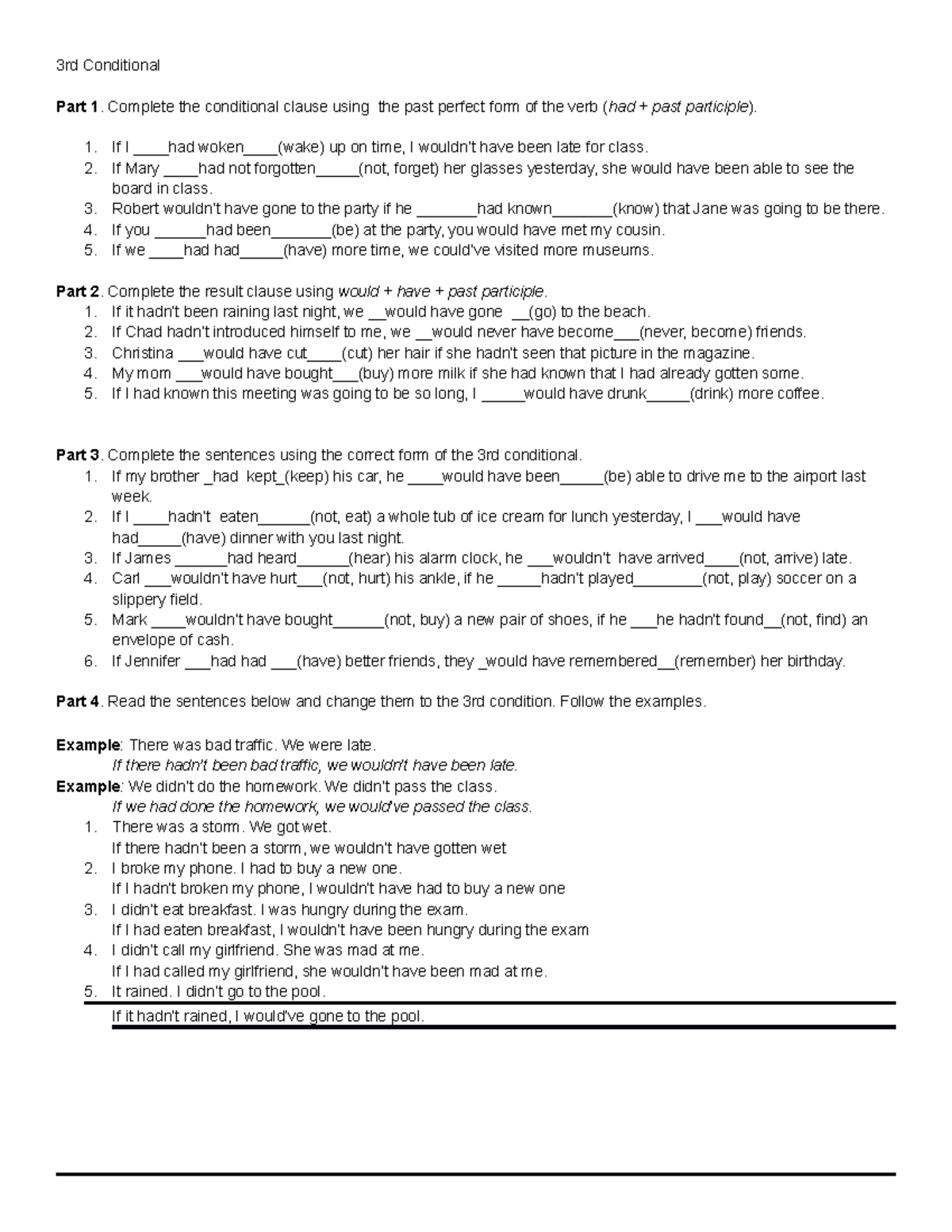 1 1 Level 7 Grammar 3rd Conditional Worksheet 3rd Conditional Part 1