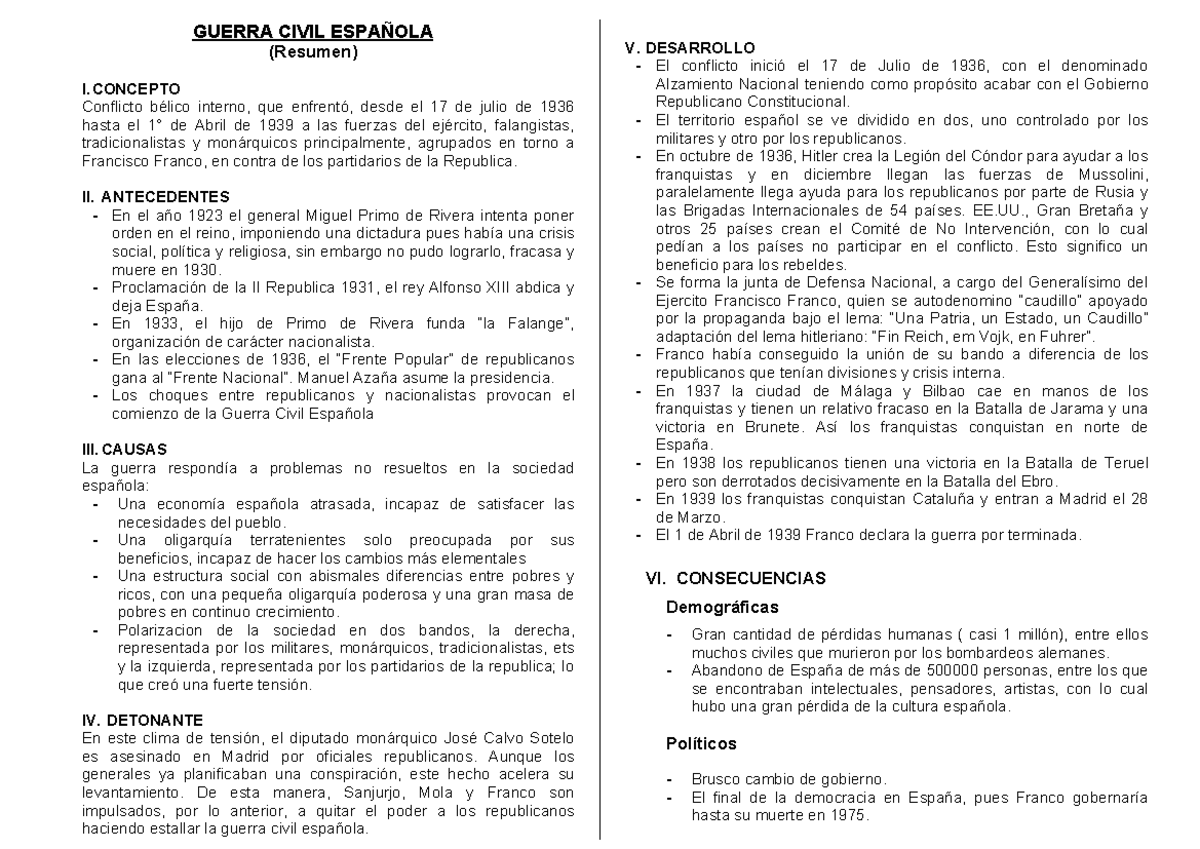 113975077 Guerra Civil Espanola Resumen - GUERRA CIVIL ESPAÑOLA ...