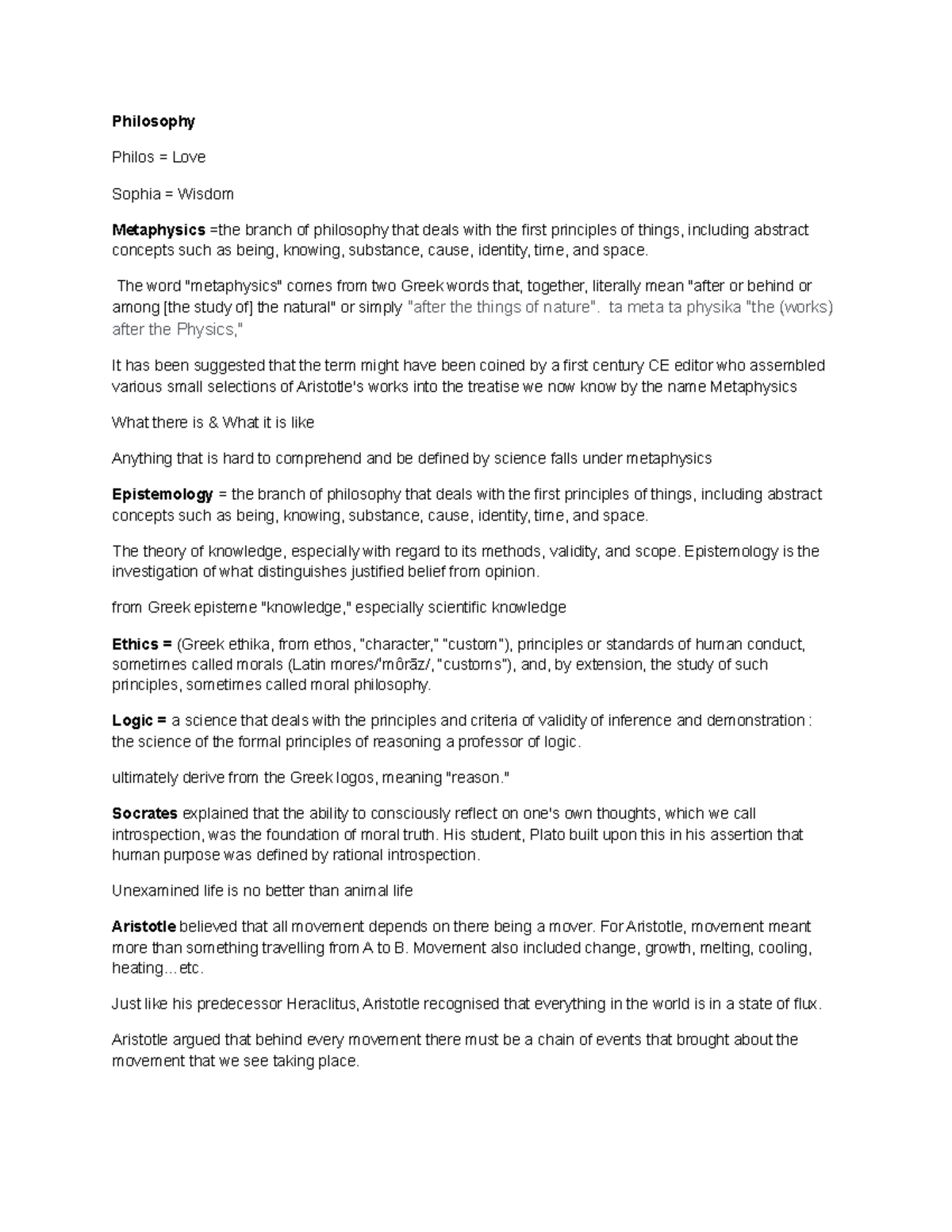 Philosophy - INTRODUCTION TO PSYCH 100 - Philosophy Philos = Love ...