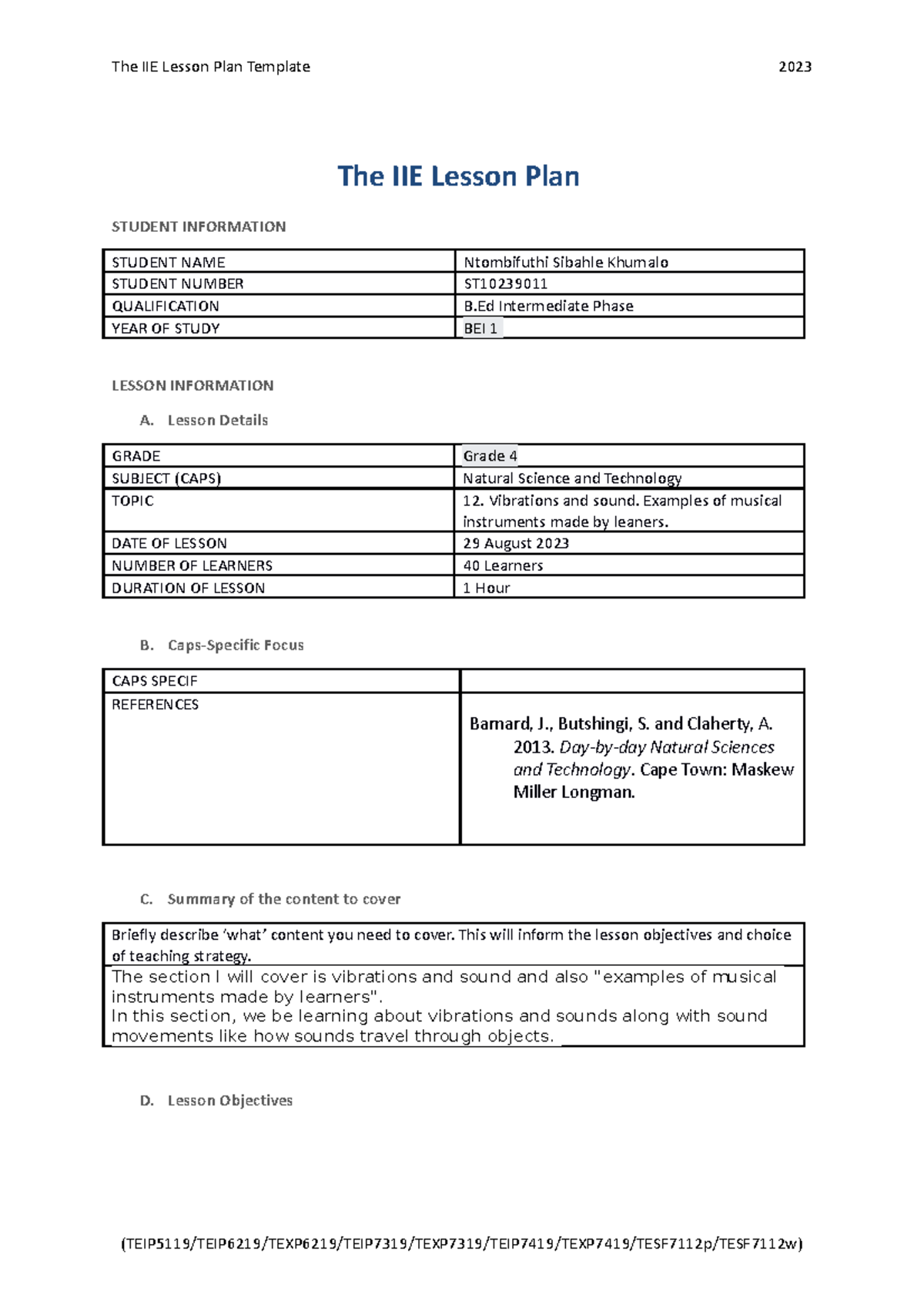 Lesson Plan NST - The IIE Lesson Plan STUDENT INFORMATION STUDENT NAME ...