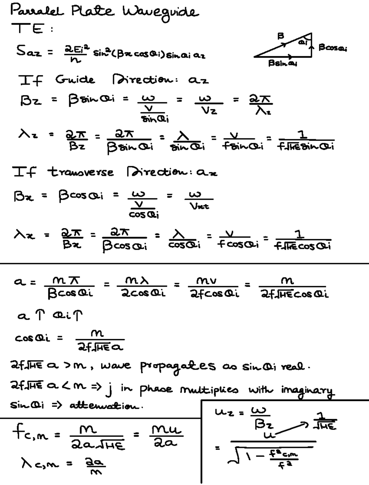 Waveguides Formulas - Jarralel Plate Waveguide I E Saz Sin 32 cos a ...