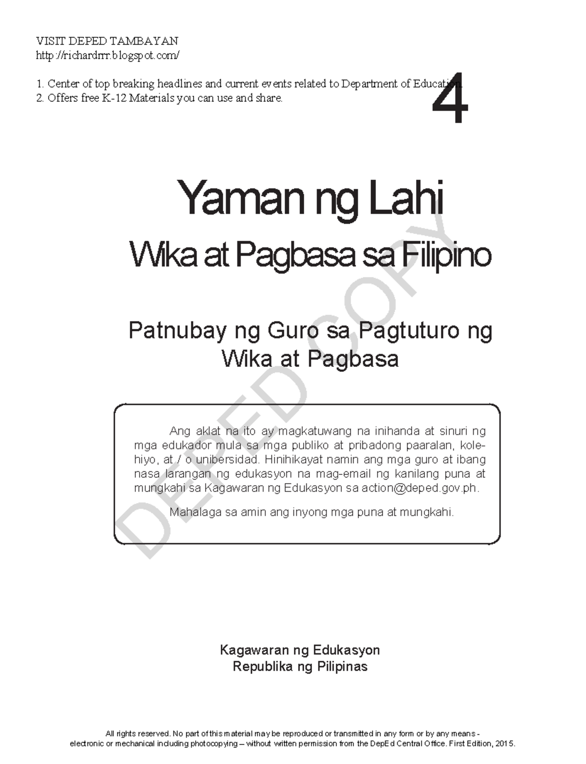 FIL4 TG U2 - it will be helpful - DEPED COPY ####### i Yaman ng Lahi ...