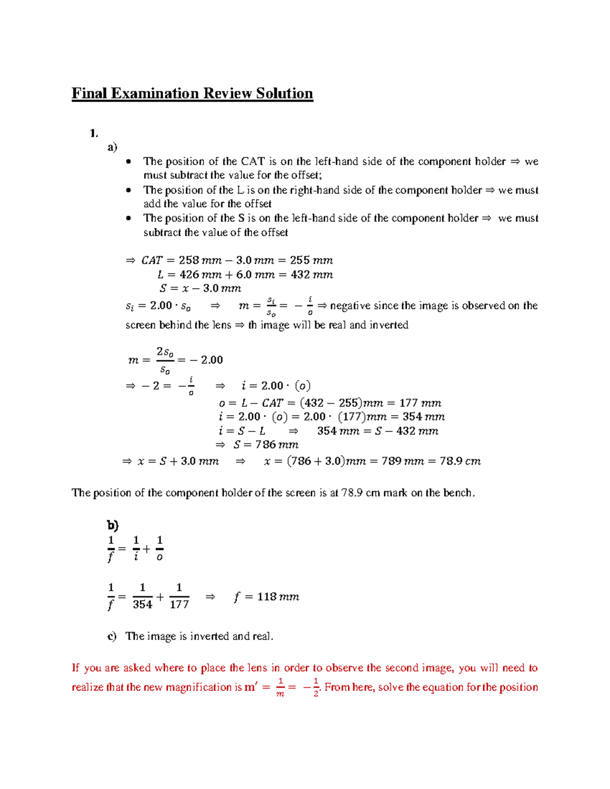 1102 Final Examination Review Solution - a) The position of the CAT is ...