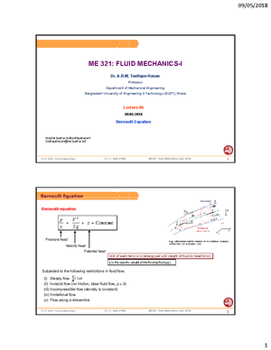 01. ME 321-(Jan 2021)-Lec-01 - ME 321: FLUID MECHANICS-I Dr. A.B. Toufique Hasan Professor - Studocu