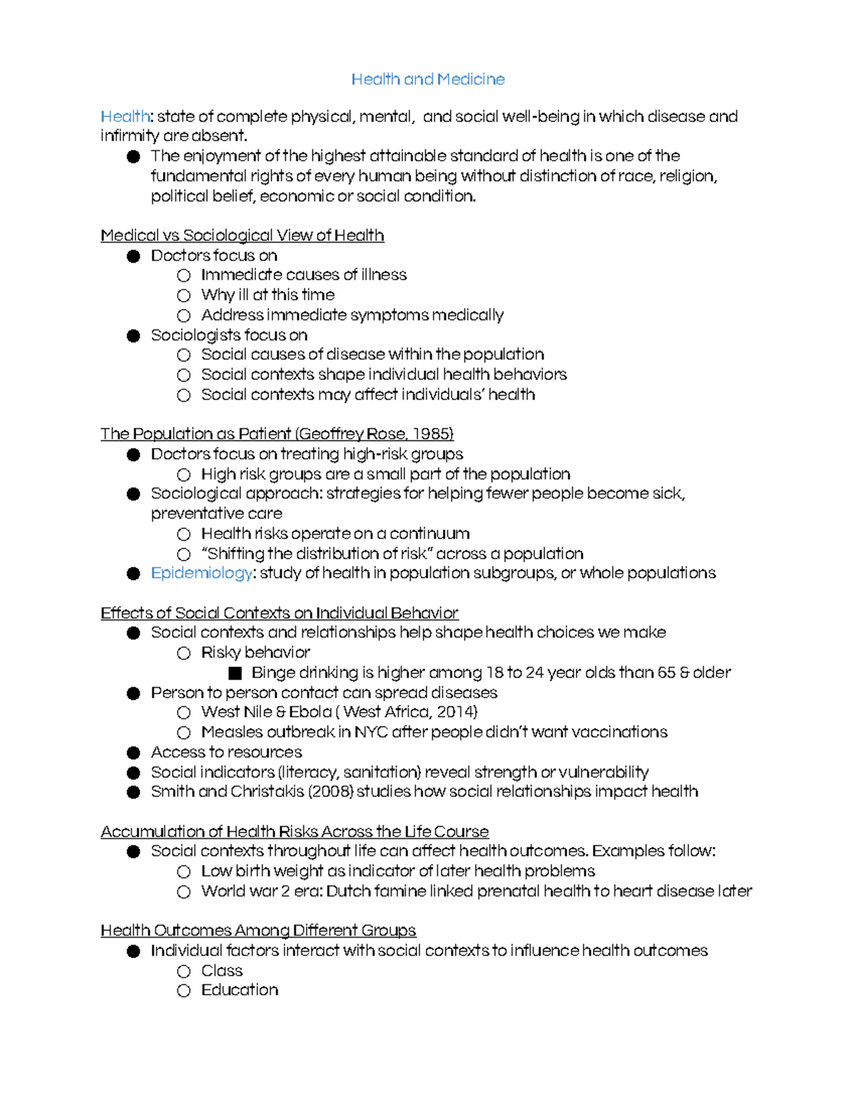 Health and Medicine Lecture Notes - Health and Medicine Health: state ...