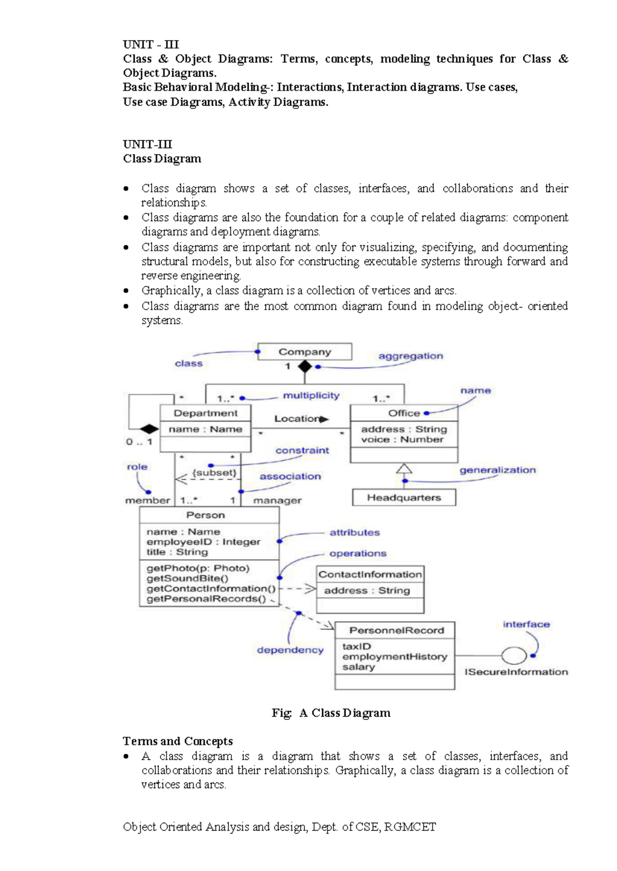 OOAD 3rd Unit - UNIT - III Class & Object Diagrams: Terms, concepts, modeling techniques for ...