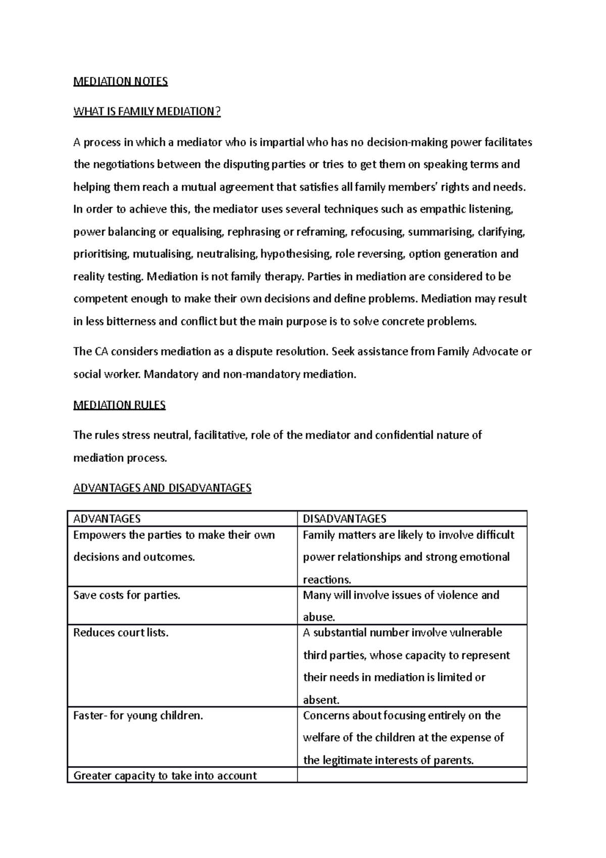 Mediation Notes - MEDIATION NOTES WHAT IS FAMILY MEDIATION? A process ...