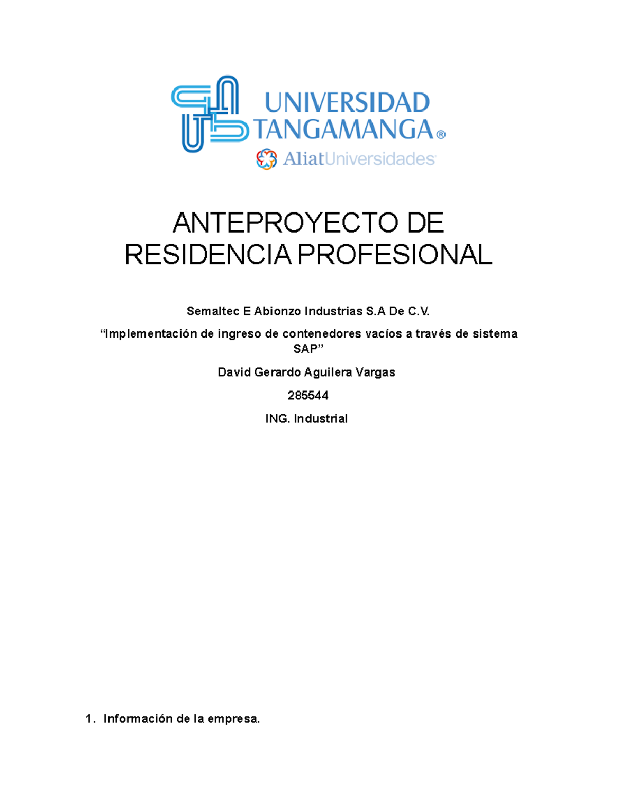 Ante proyecto Practicas profecionales 2 David gerardo Aguilera Vargas - ANTEPROYECTO DE ...
