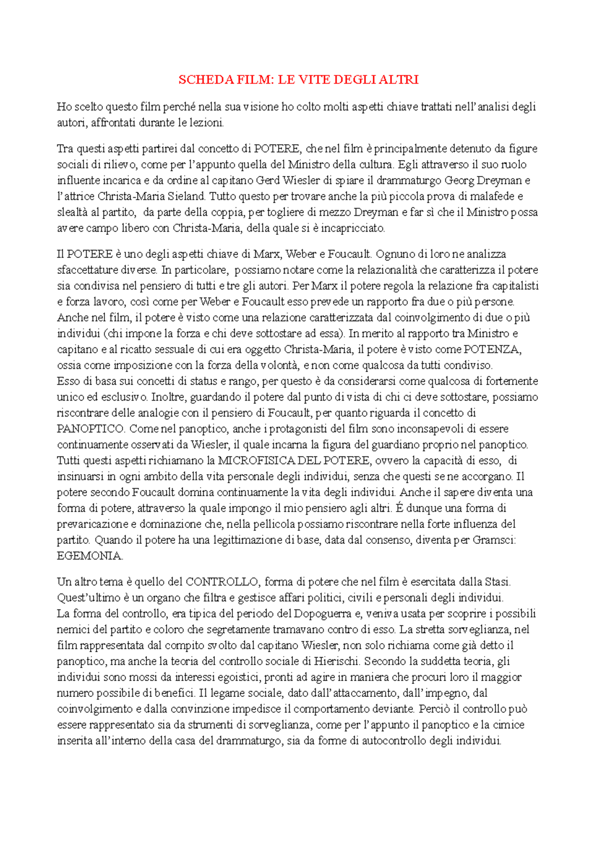 Scheda FILM - riassunti - SCHEDA FILM: LE VITE DEGLI ALTRI Ho scelto ...