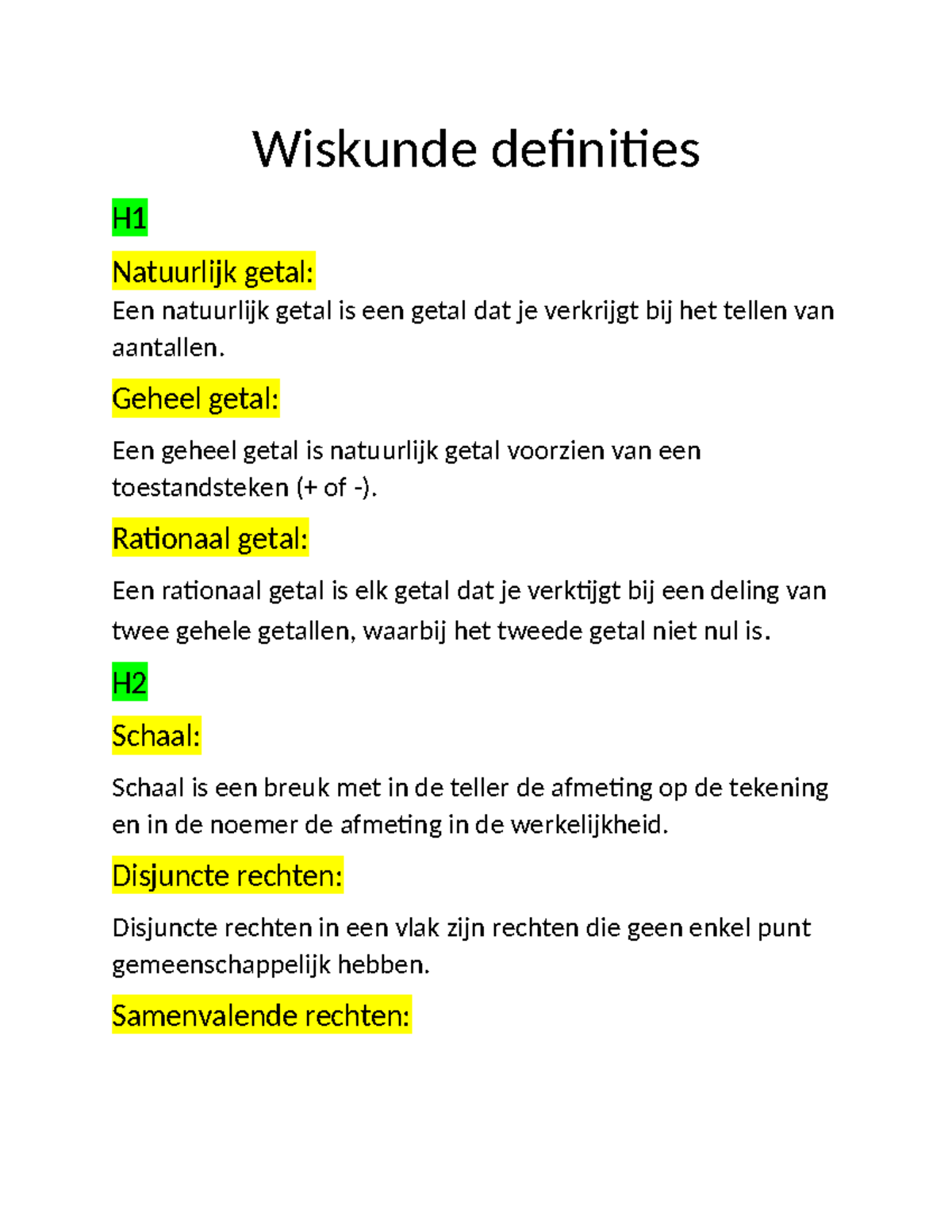 Definiteis - super leuk - Wiskunde definities H Natuurlijk getal: Een ...