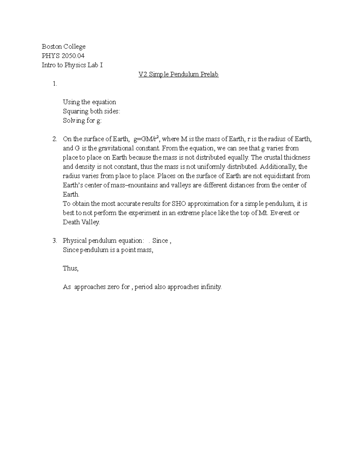 V2 Prelab - Boston College PHYS 2050. Intro to Physics Lab I V2 Simple ...