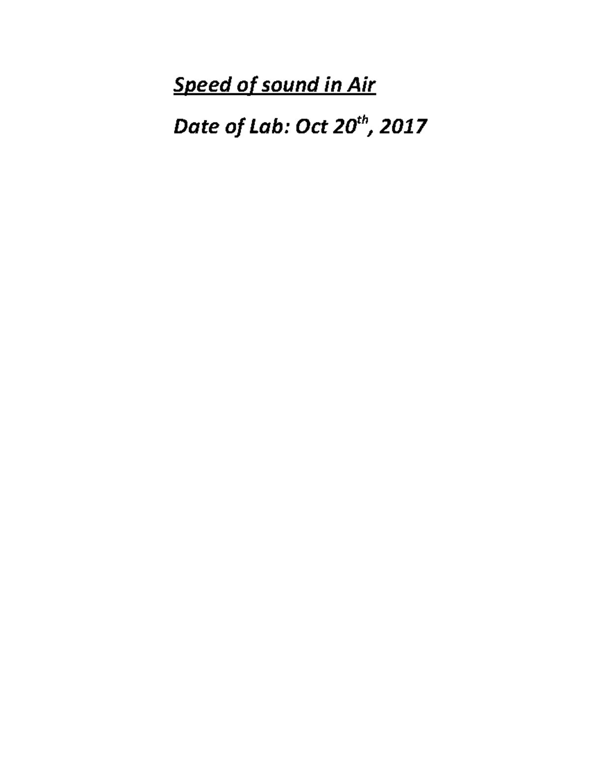 Phys Lab-4 - lab 4 - Speed of sound in Air Date of Lab: Oct 20th, 2017 ...
