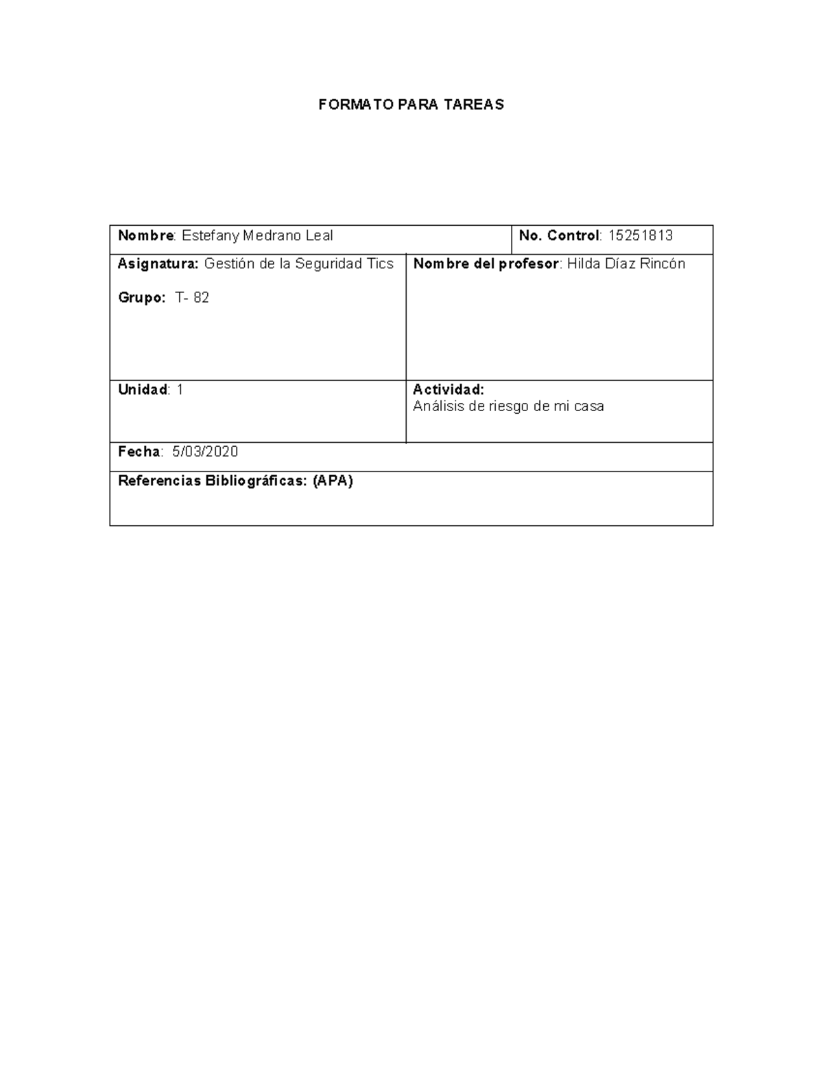 Ilide - 1222 - FORMATO PARA TAREAS Nombre: Estefany Medrano Leal No ...