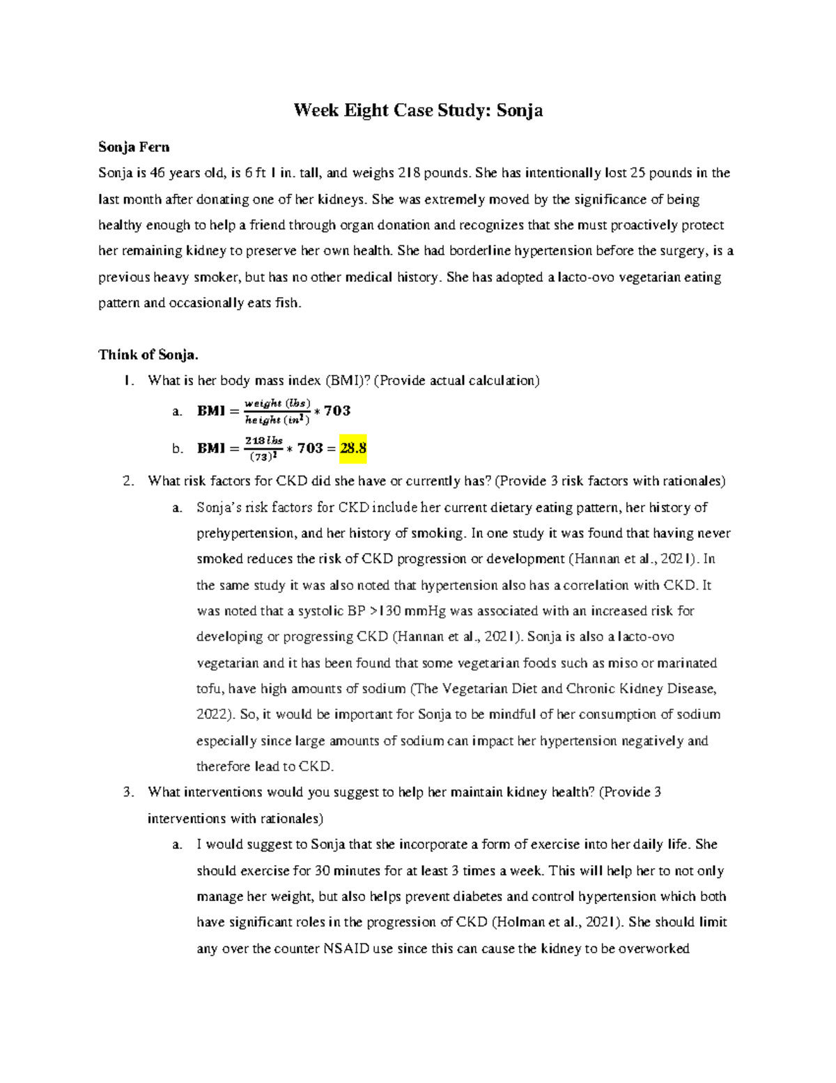 Week Eight Case Study Sonja - Week Eight Case Study: Sonja Sonja Fern ...