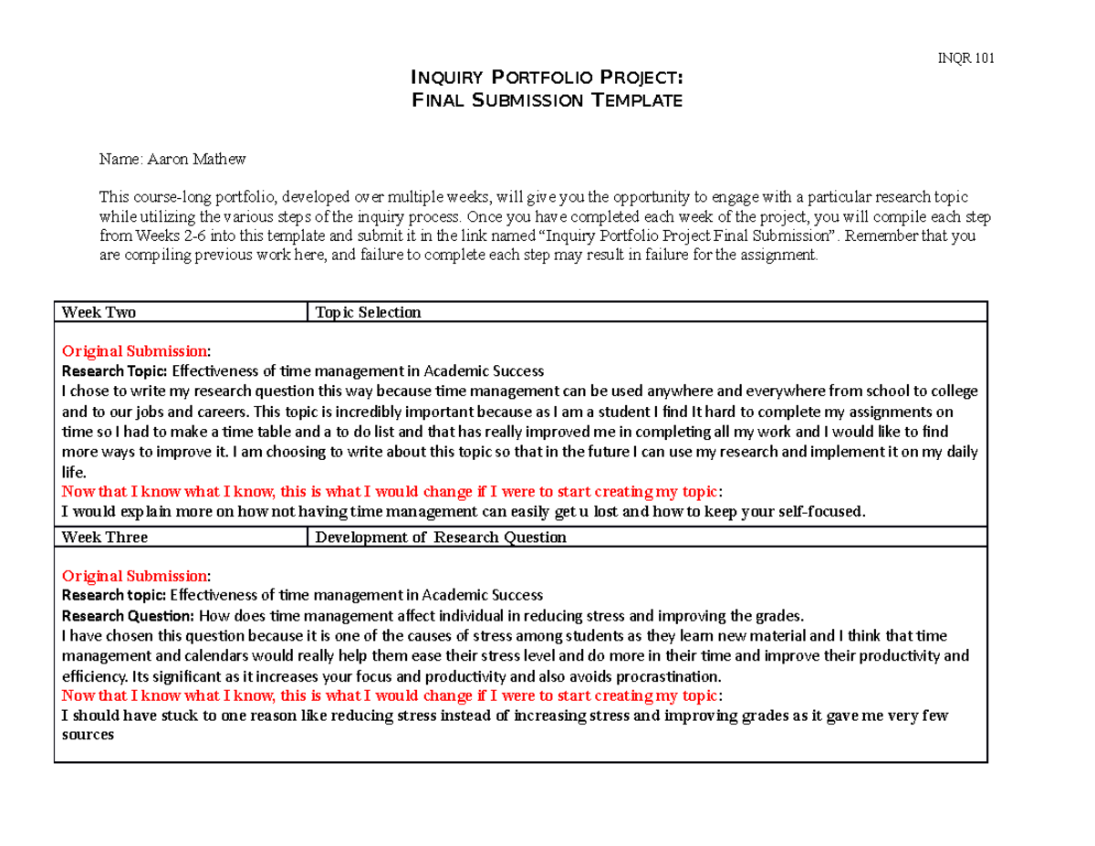Inquiry Portfolio Project Final Submission Template - INQUIRY PORTFOLIO PROJECT: FINAL ...