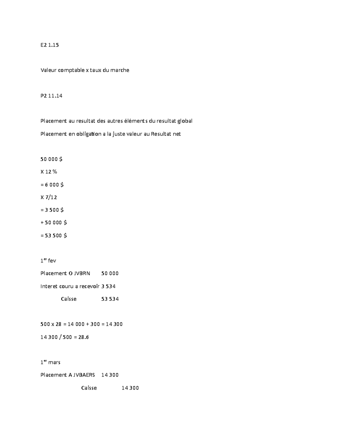 Probleme chap 11 les placements - E2 1. Valeur comptable x taux du ...