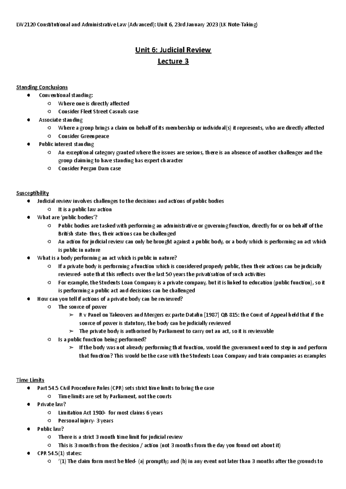 Unit 6 Judicial Review Lecture 3 - ’ Ouster Clauses Parliament may use ...