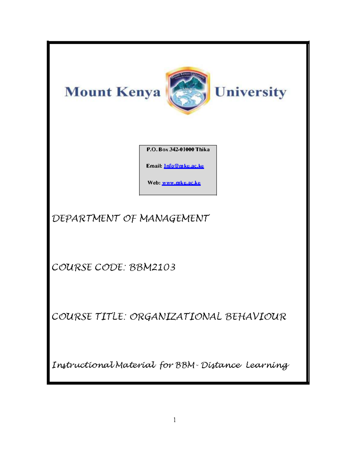 BBM2103 - bbn - P. Box 342-01000 Thika Email: Info@mku.ac Web: mku.ac ...