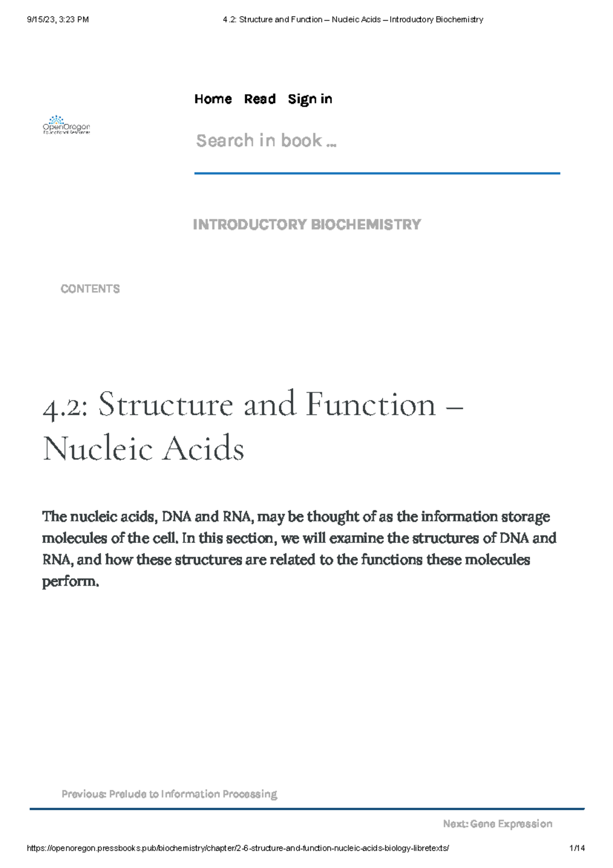 Nucleic Acids - Home Read Sign in INTRODUCTORY BIOCHEMISTRY CONTENTS ...