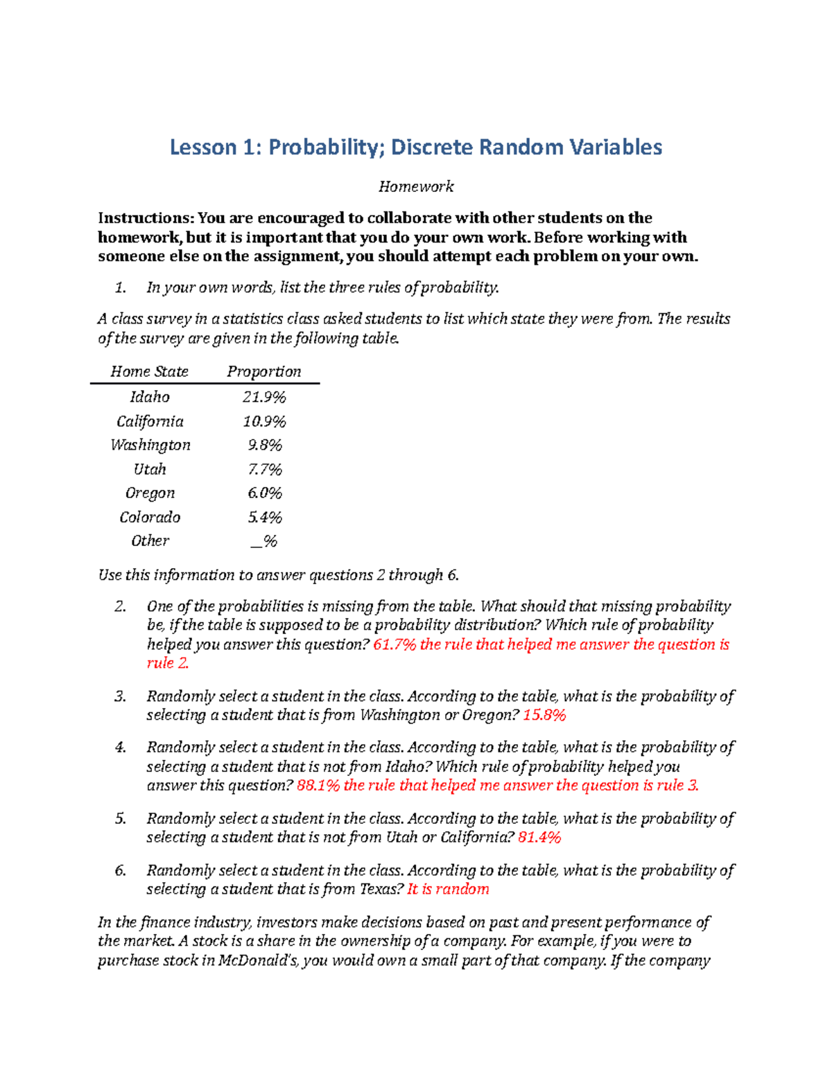 01 HW Assignment A - hello - Lesson 1: Probability; Discrete Random ...