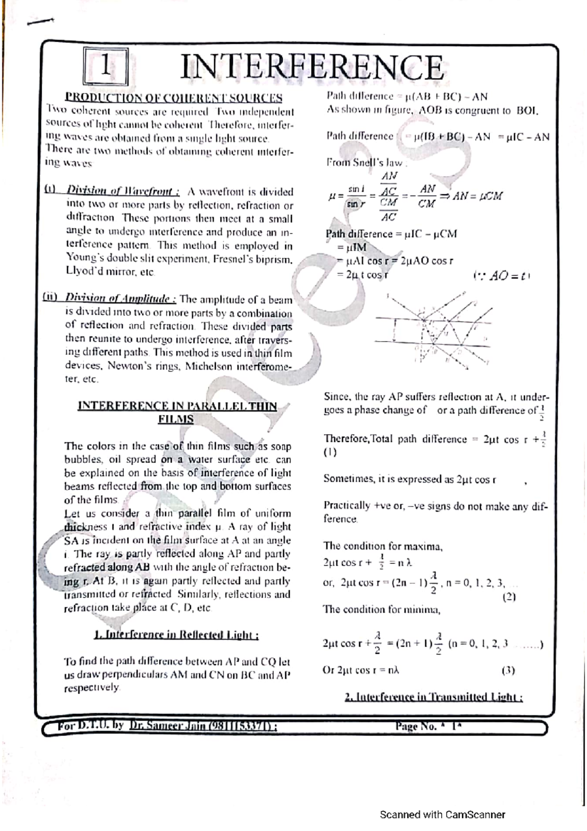 Interference notes - Physics-II - Studocu