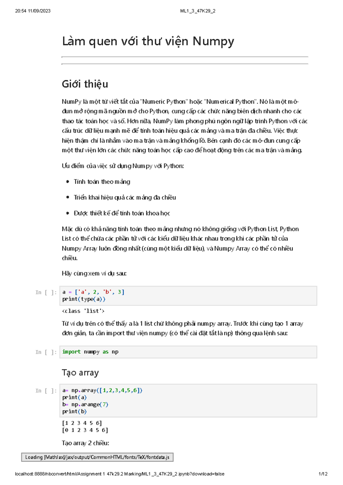 ML1 3 47K29 2 - Fhỏi j cho nhiều trời - Làm quen với thư viện Numpy ...