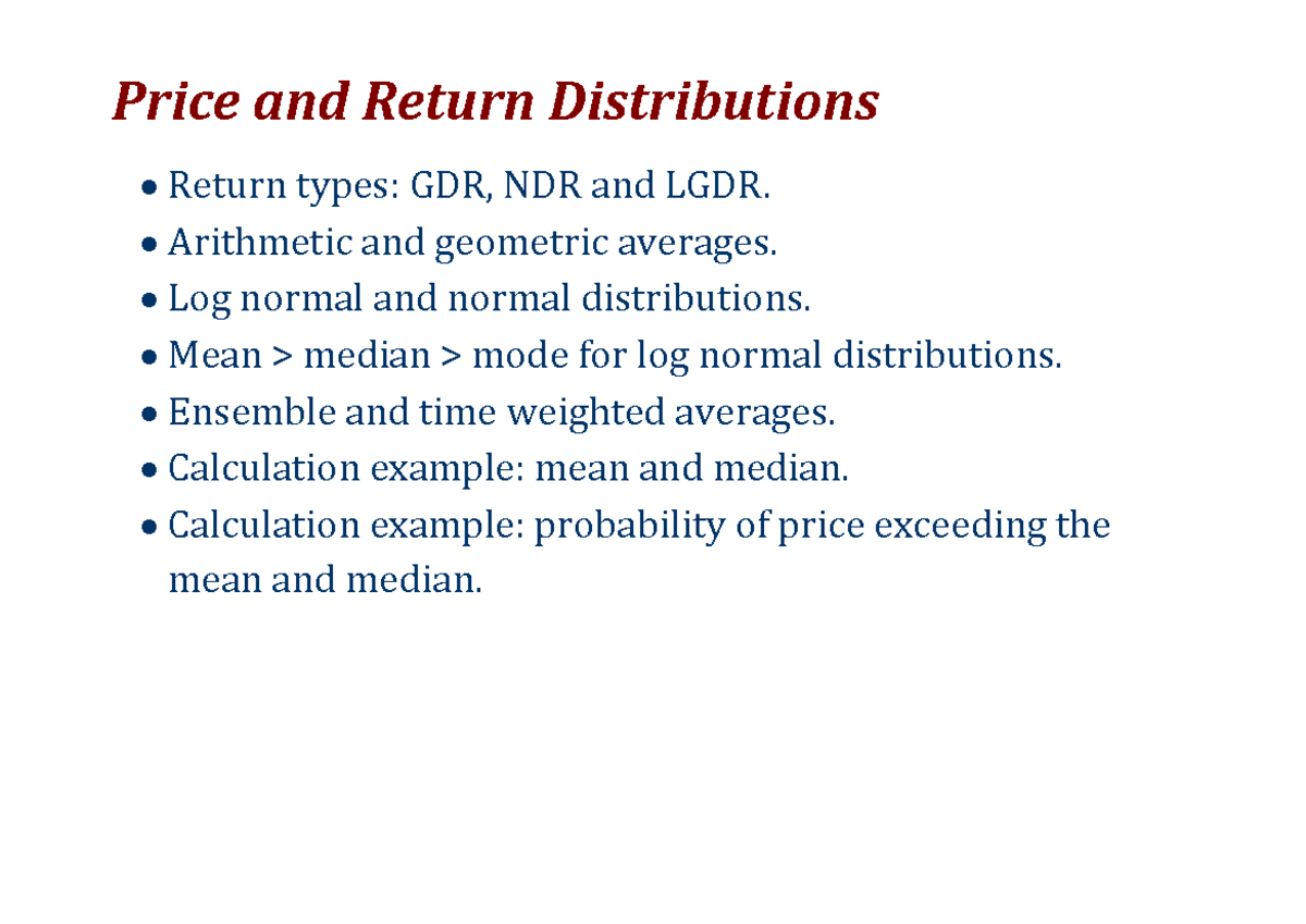 10 return distributions - Price and Return Distributions Return types ...