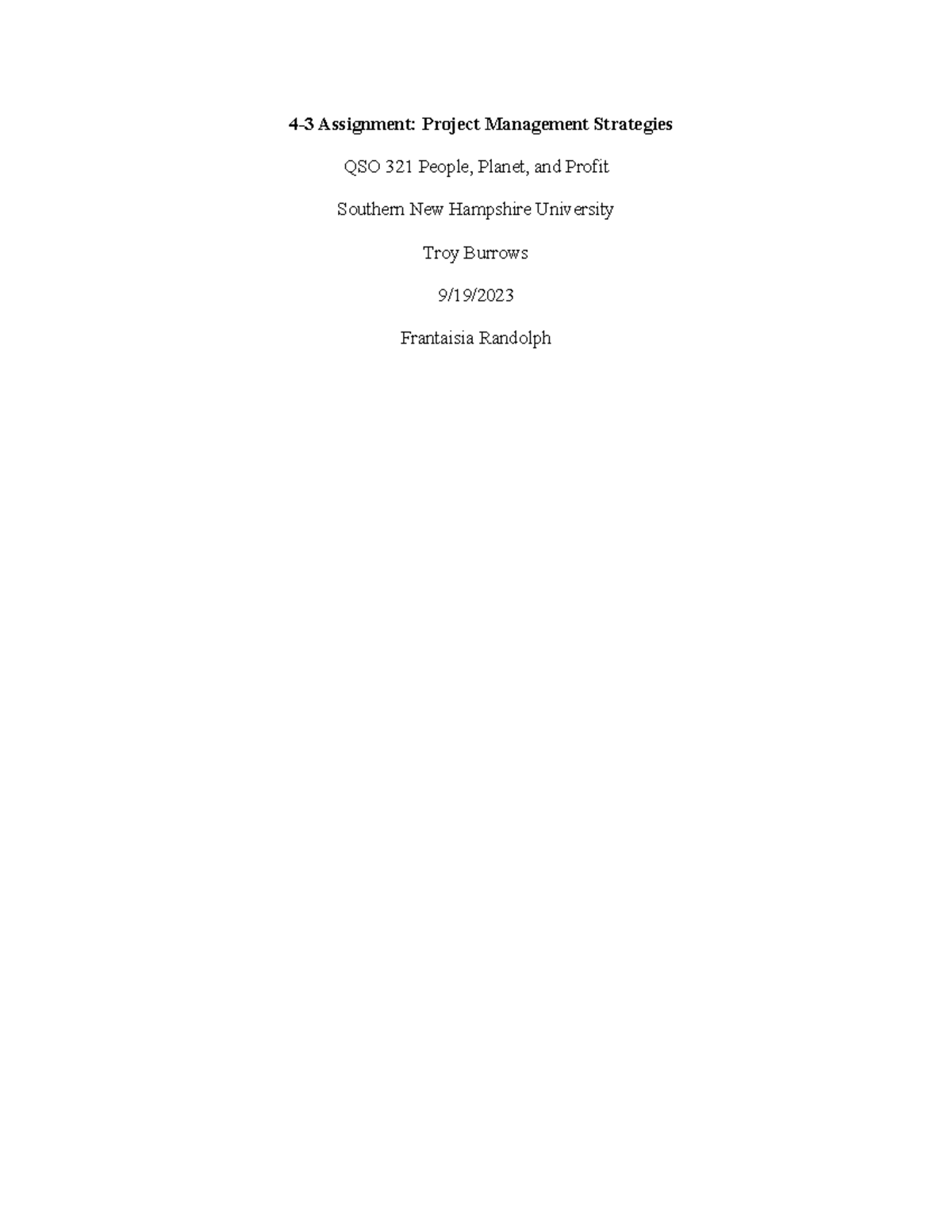 Qso 321 4 3 Qso 321 4 3 4 3 Assignment Project Management Strategies Qso 321 People Planet