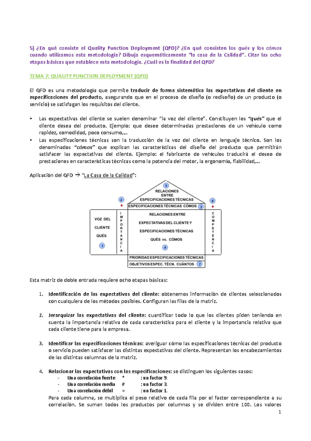 Tema 7. Quality Function Deployment (QFD) - 1 ¿En qué consiste el ...