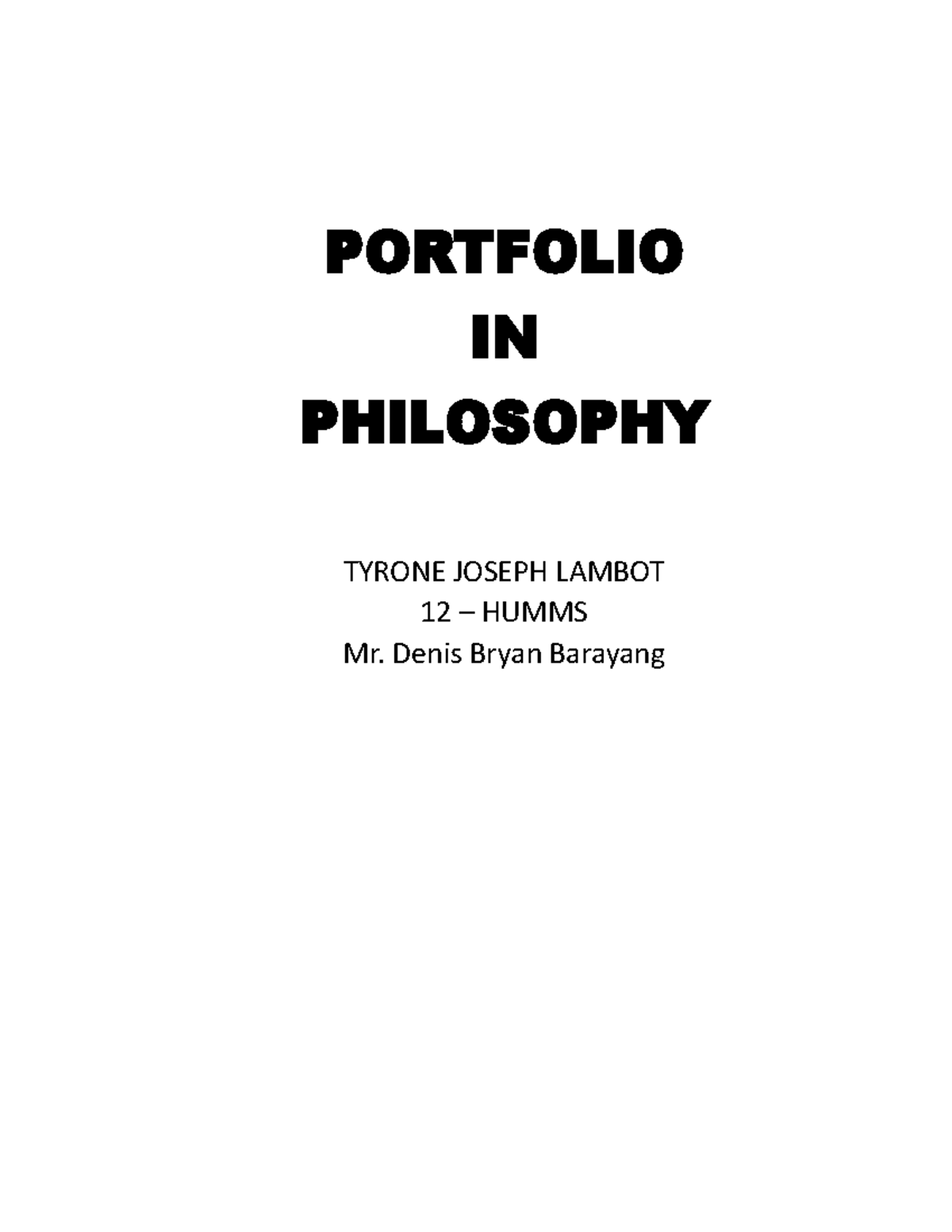 Portfolio in Philo - These activities are prepared by the students as ...
