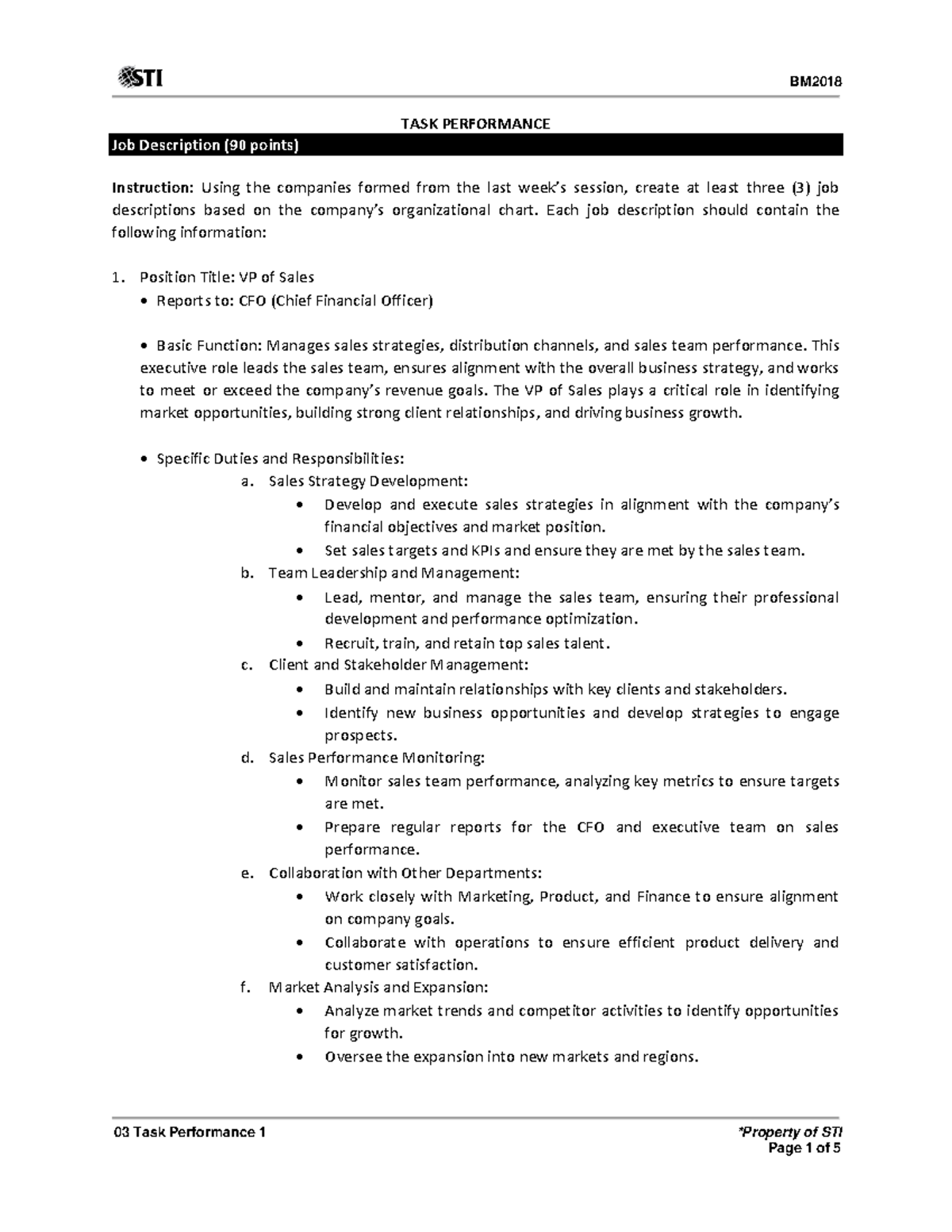 HRM 03 Task Performance 1 - TASK PERFORMANCE Job Description (90 points ...
