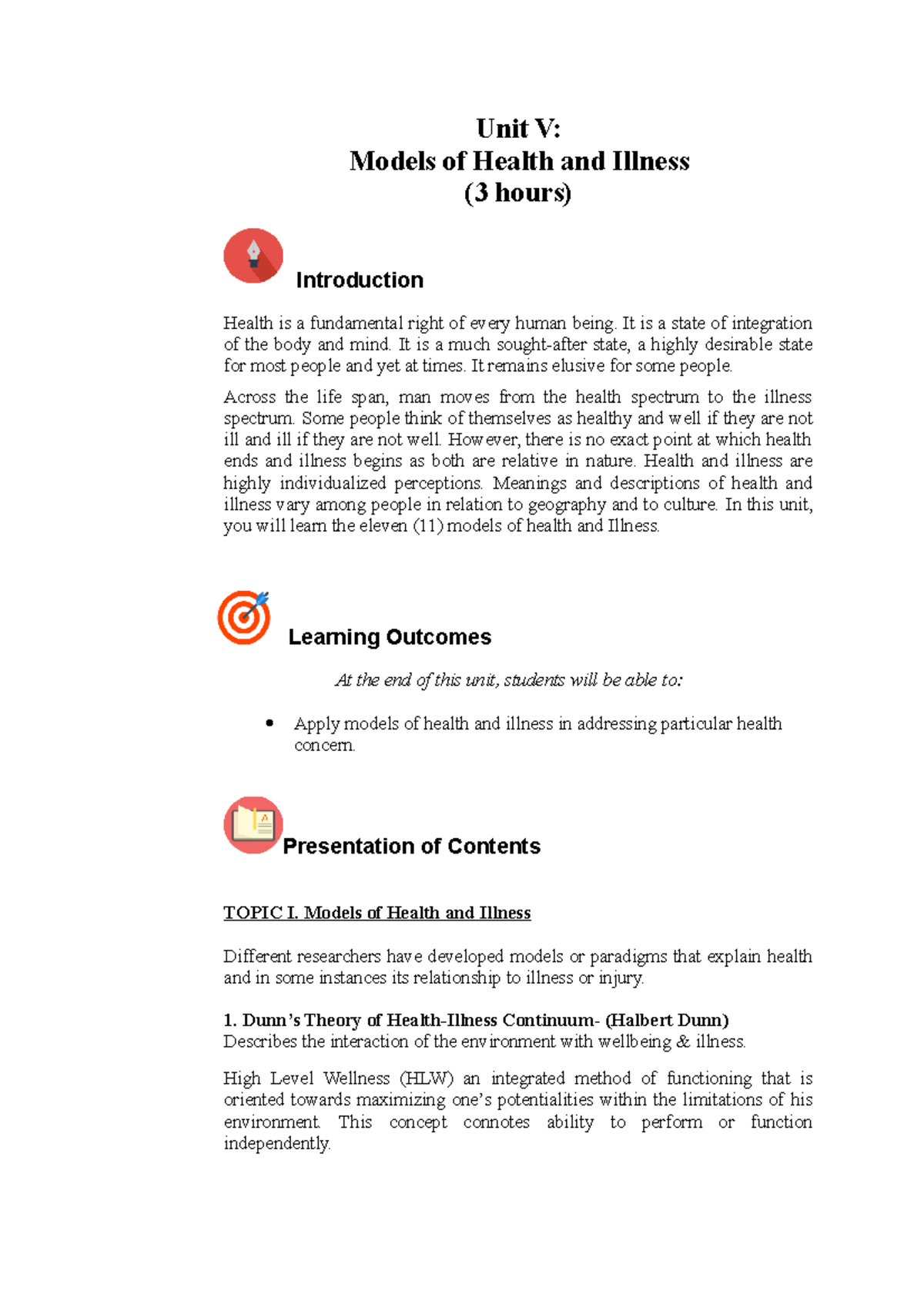 Unit 5. PH 51 - ppt - Unit V: Models of Health and Illness (3 hours ...