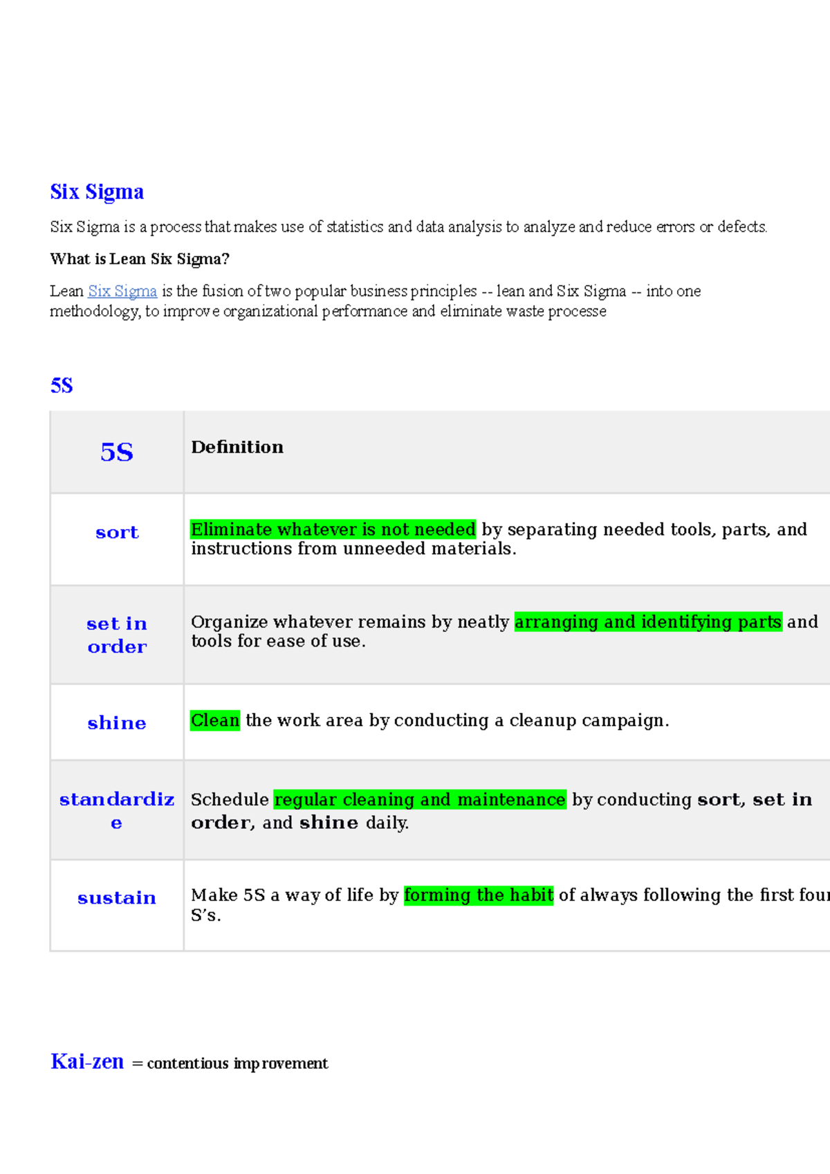 Quality points - Six Sigma Six Sigma is a process that makes use of ...