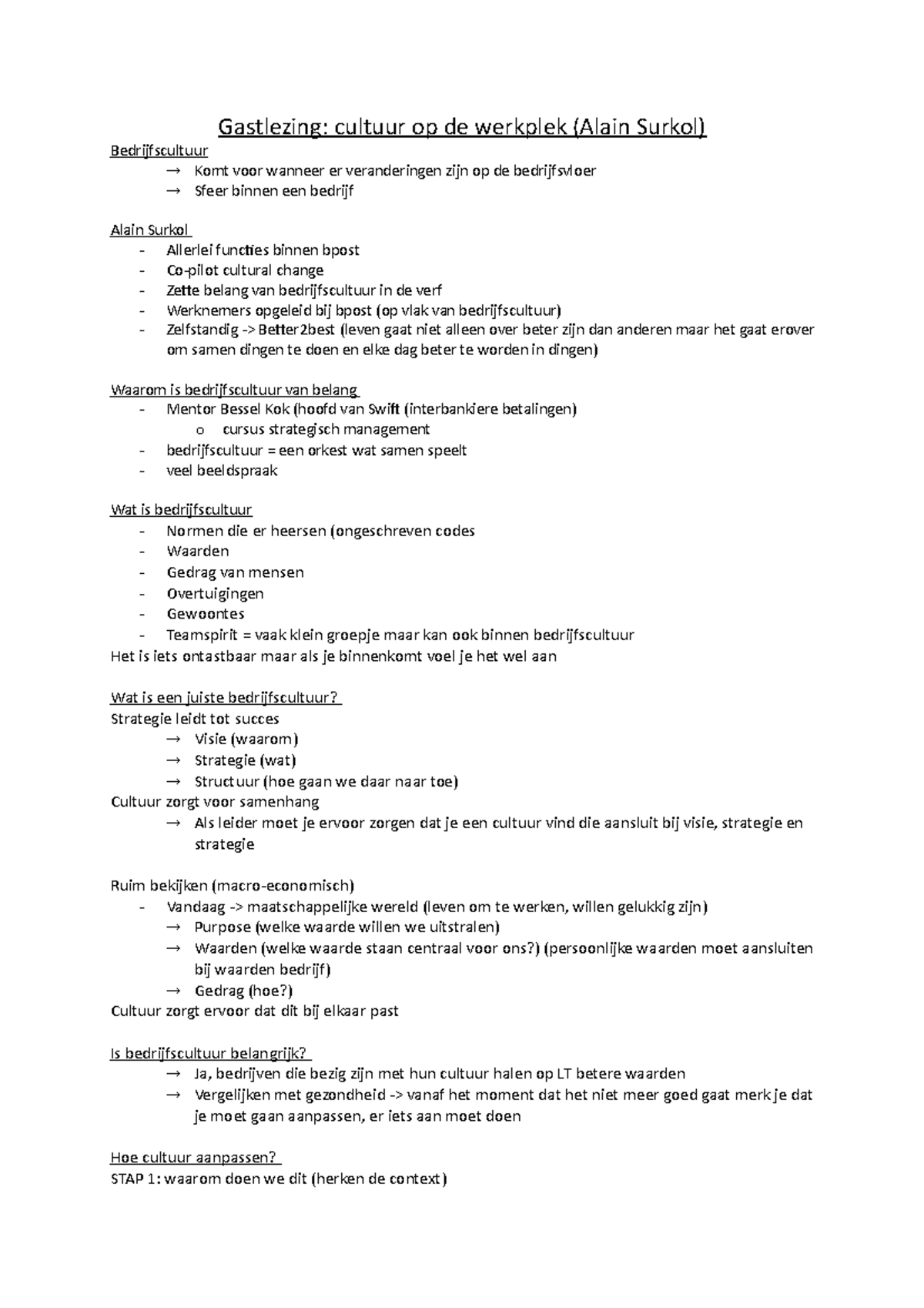 Gastlezing - Alain Surkol - Algemene Bedrijfskunde - UHasselt - Studocu