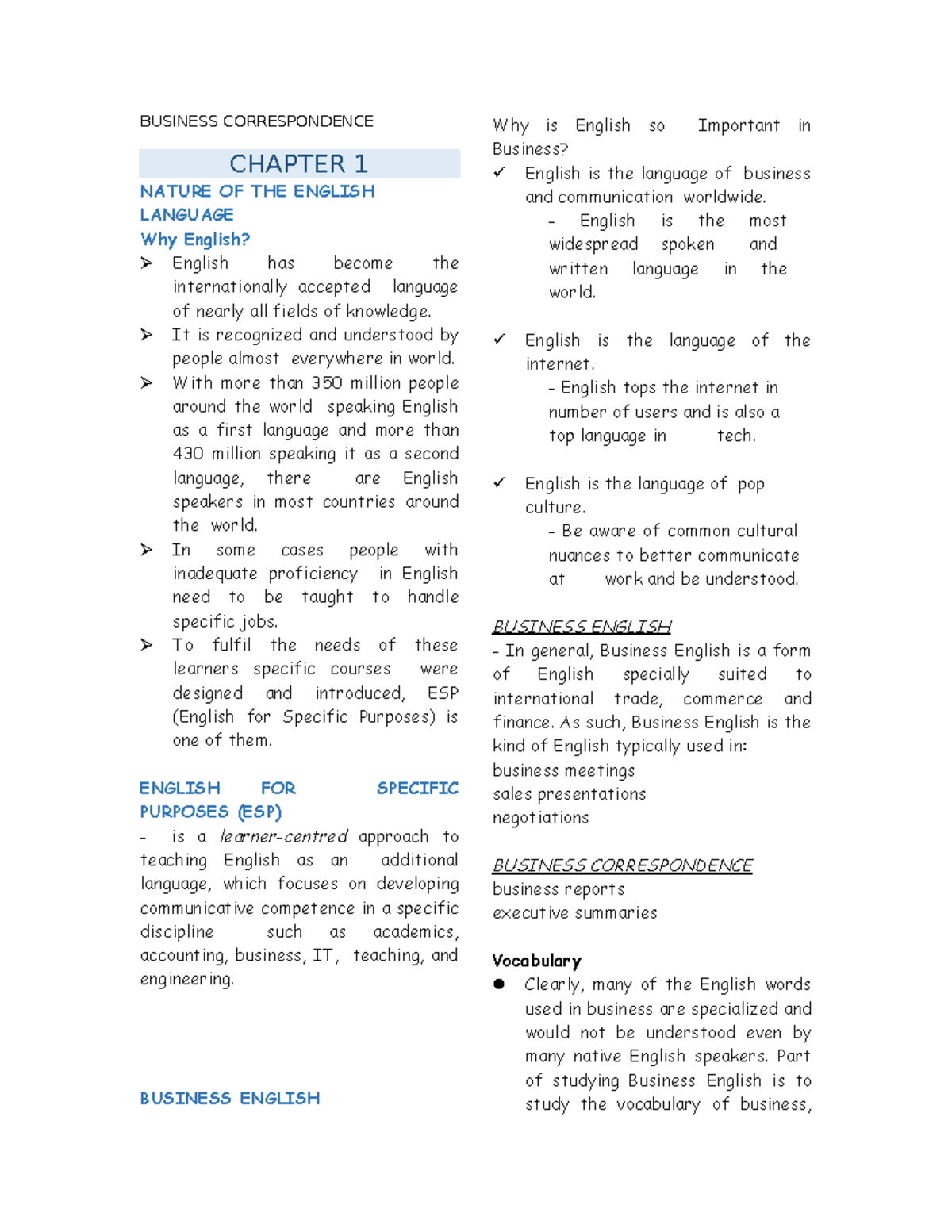 Business Correspondence - BUSINESS CORRESPONDENCE CHAPTER 1 NATURE OF ...