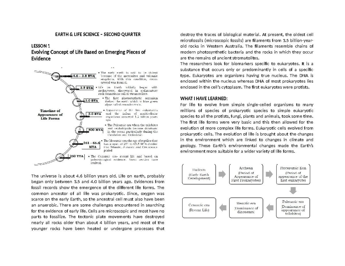 LIFE Science L1 3 HO - EARTH & LIFE SCIENCE – SECOND QUARTER LESSON 1 ...