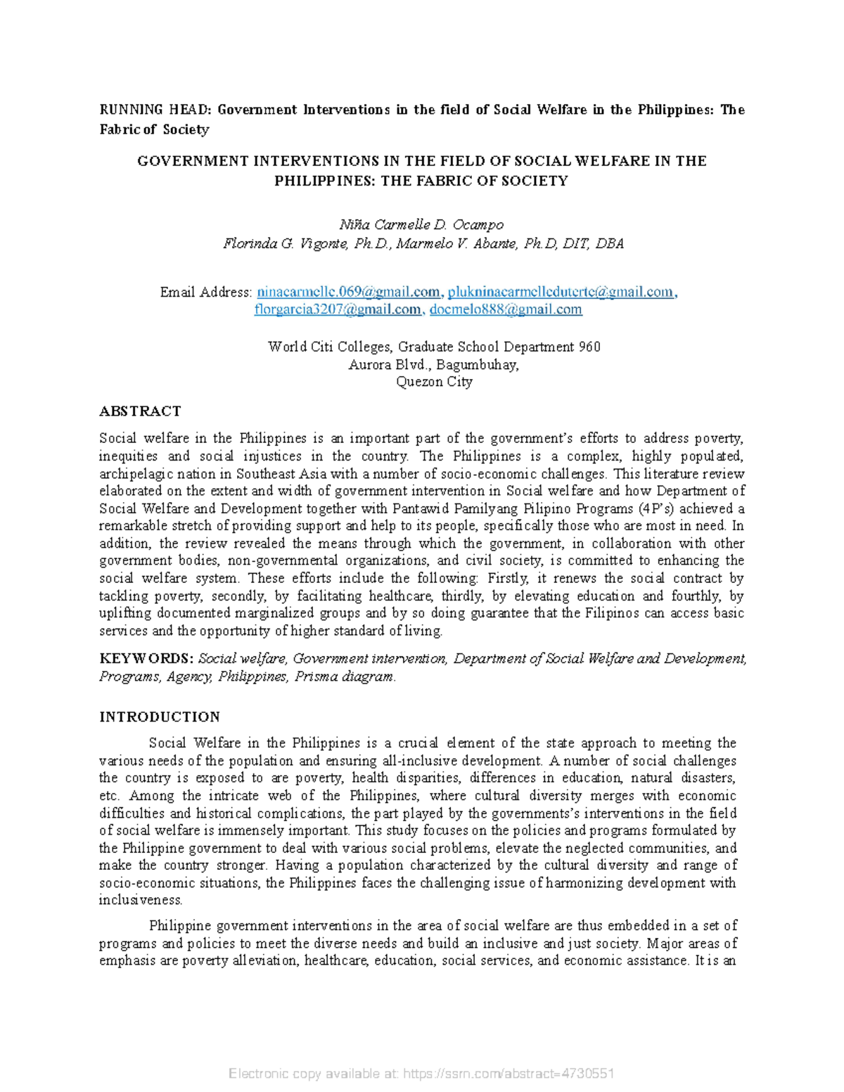 Ssrn-4730551 - ssrn - RUNNING HEAD: Government Interventions in the ...