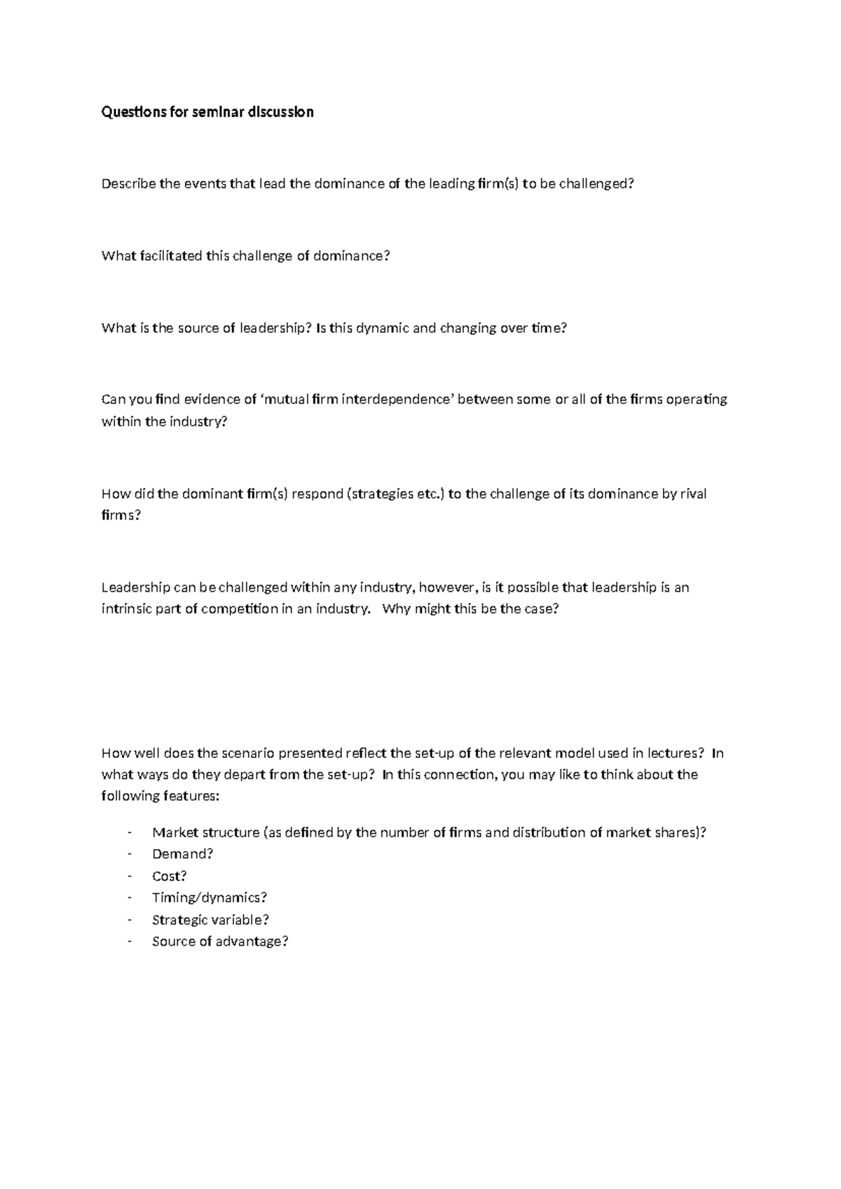 Questions for seminar discussion - Leadership - Questions for seminar ...