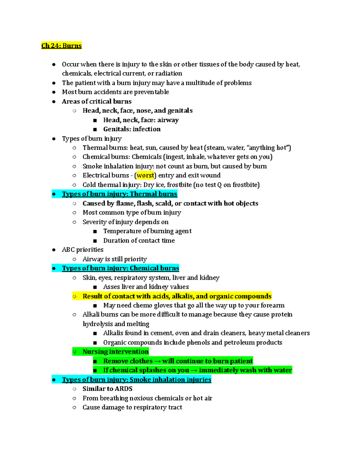 WEEK 6 CC Notes - Ch 24: Burns Occur when there is injury to the skin ...