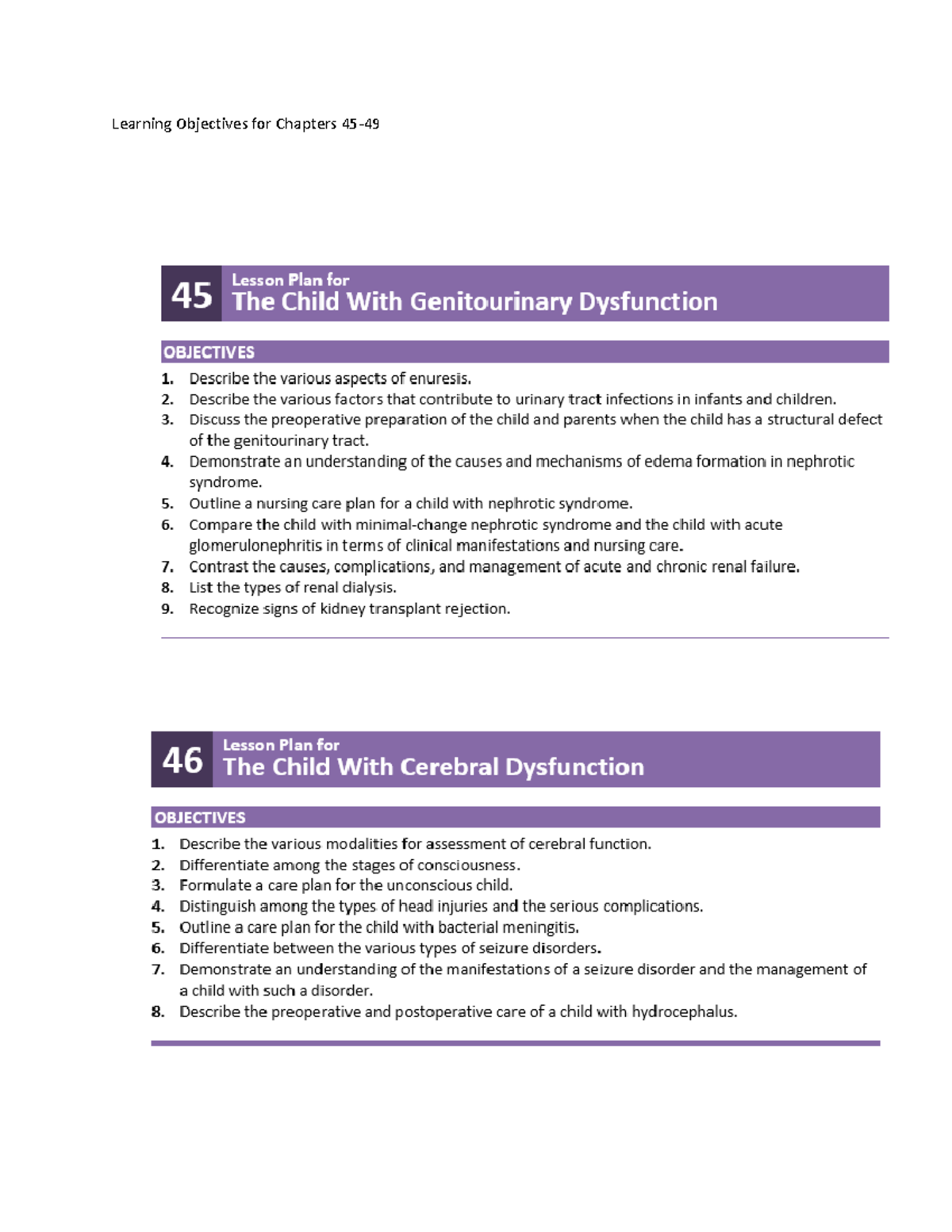 Learning Objectives for Chapters 45-49 - ngr6201 - Studocu