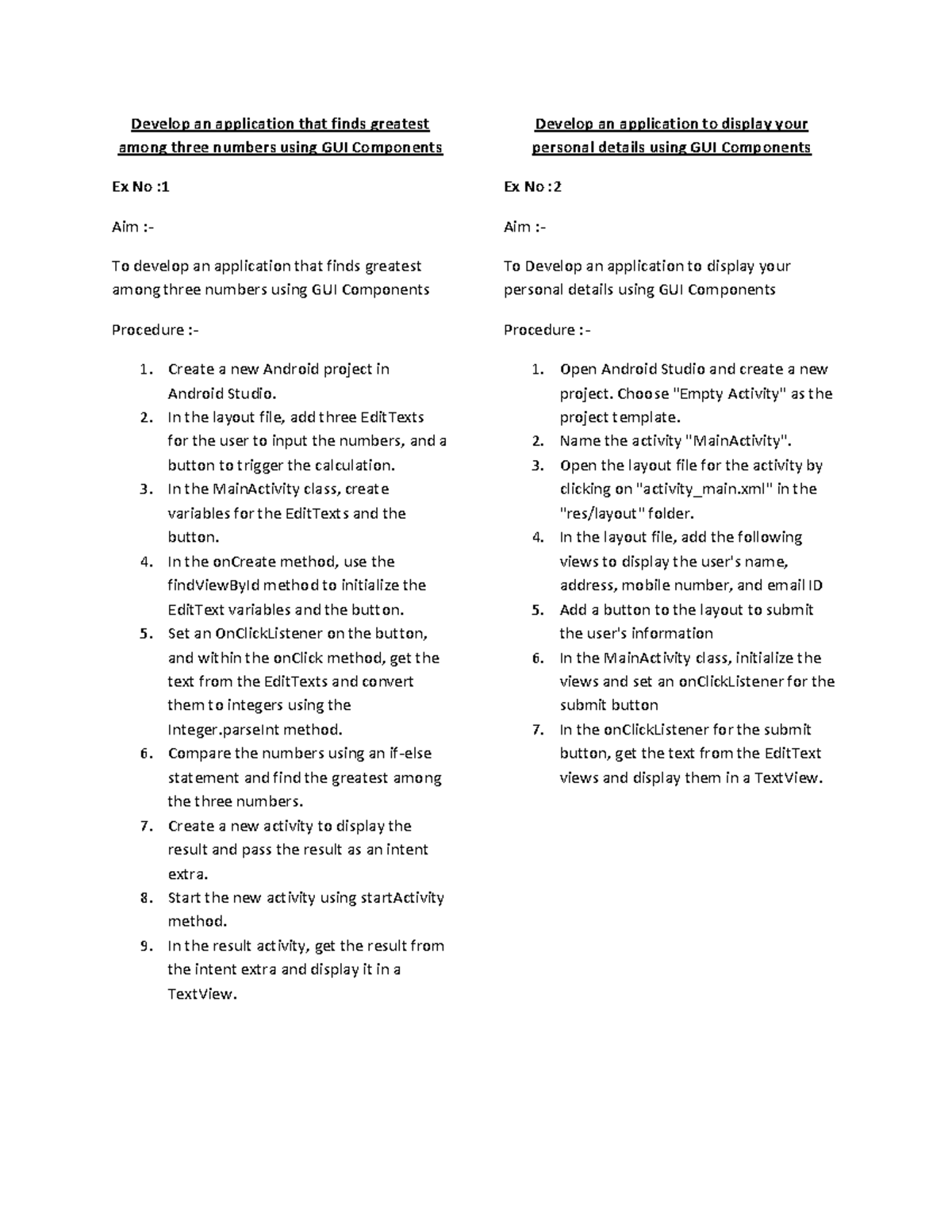 MAD Lab Procedure - Develop an application that finds greatest among ...