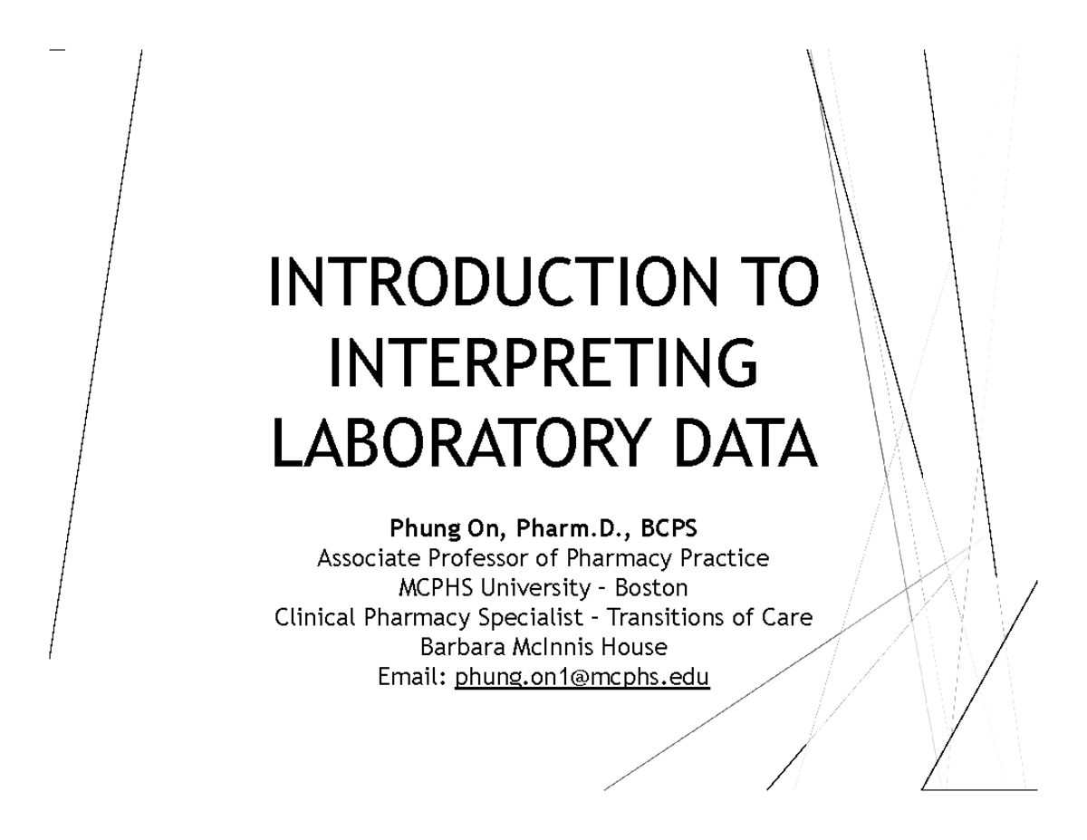 Intro to Lab Data - Student - 1 slide pp - INTRODUCTION TO INTERPRETING ...